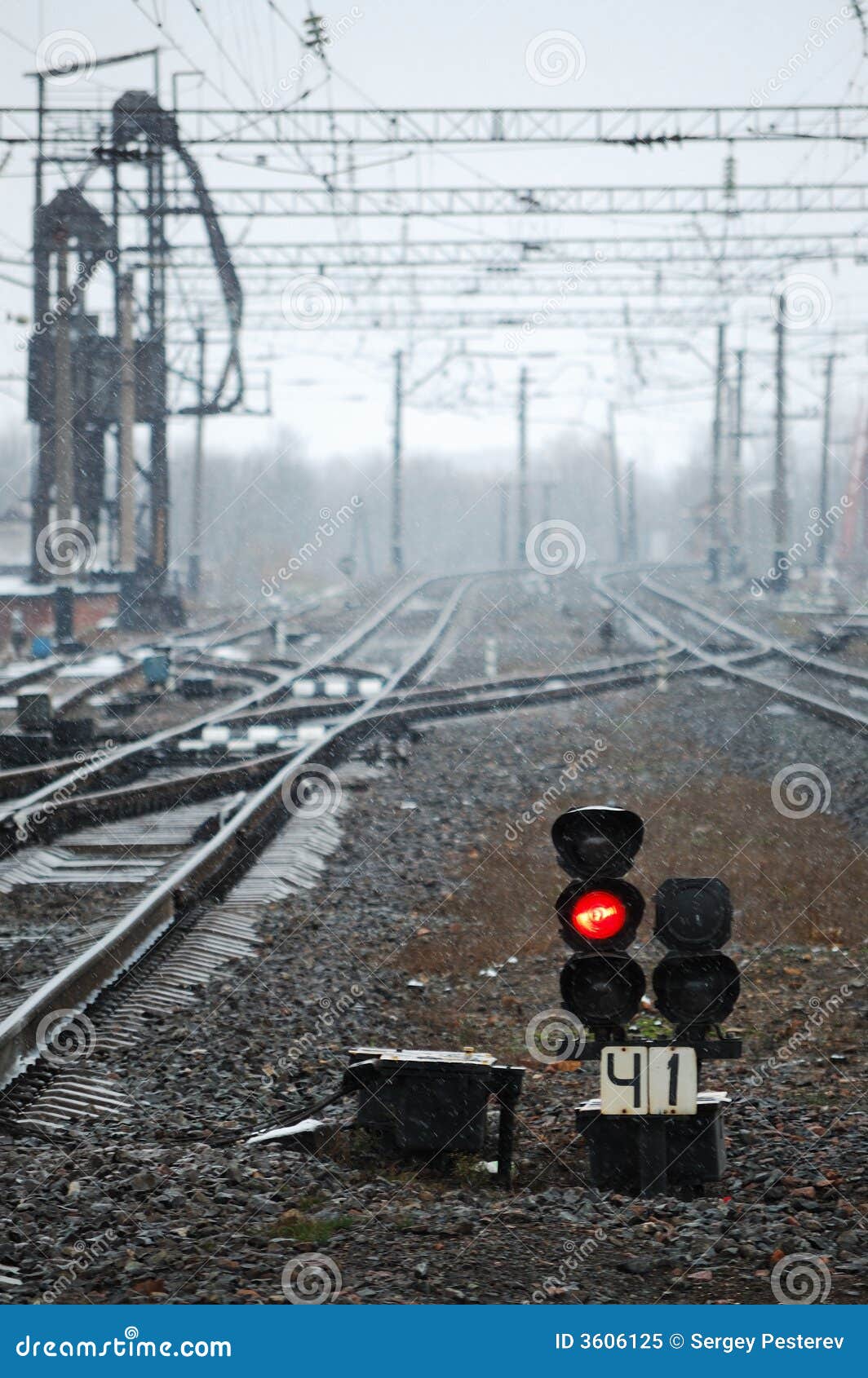 Railroad with a Light Signal Stock Image - Image of routine, signal ...