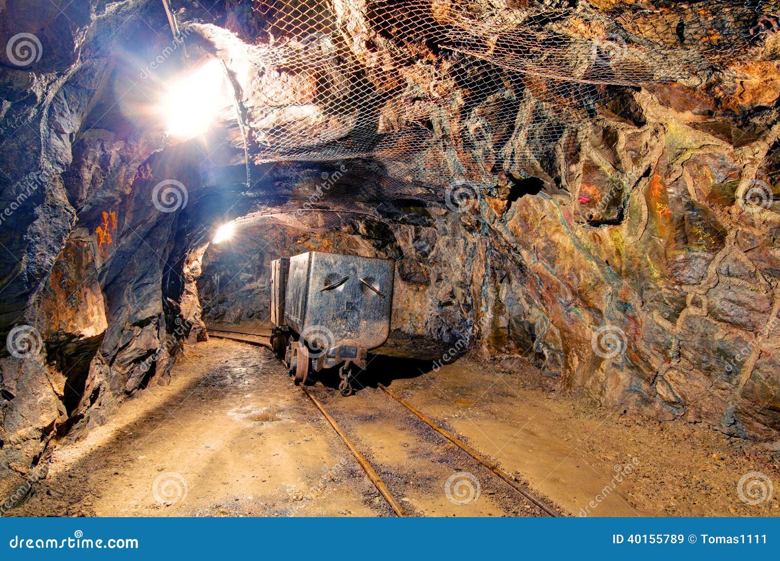 Mine With Railroad Track - Underground Mining Stock Image ...