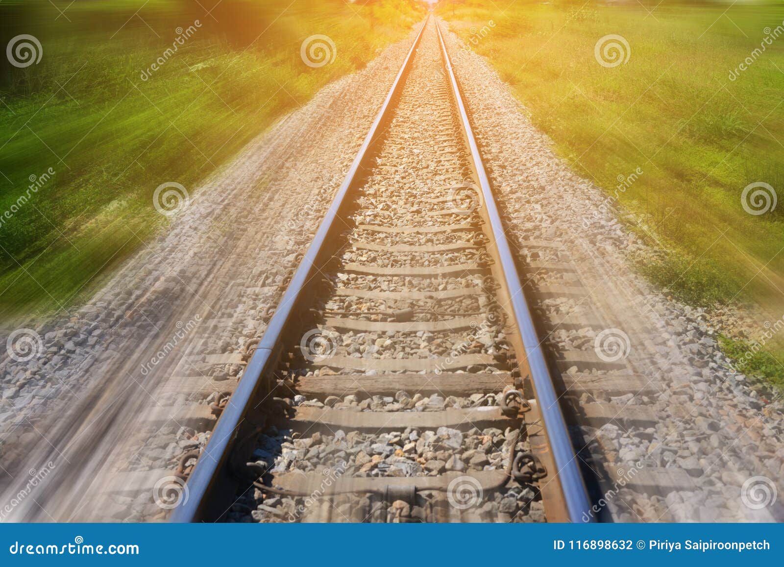 Railroad In Motion With Sun Rays Background. Blurred Railway ...