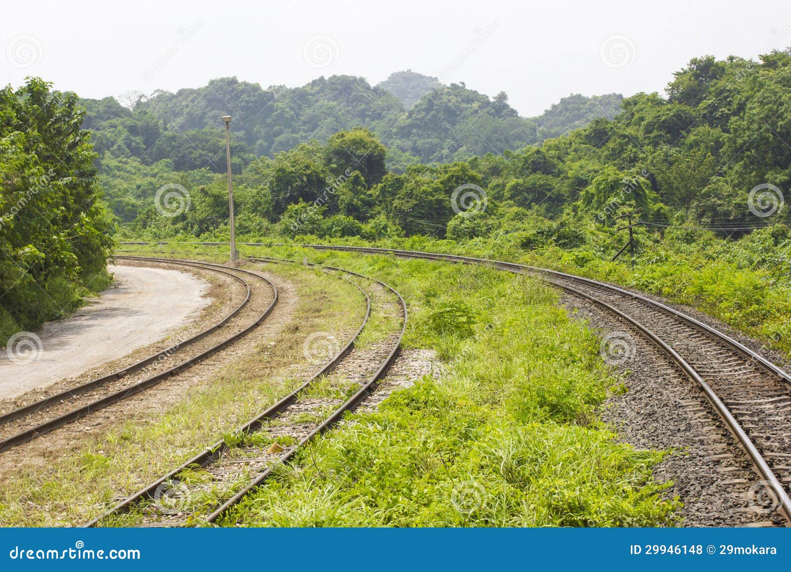 Railroad through the Mountains with Forest Stock Photo - Image of ...