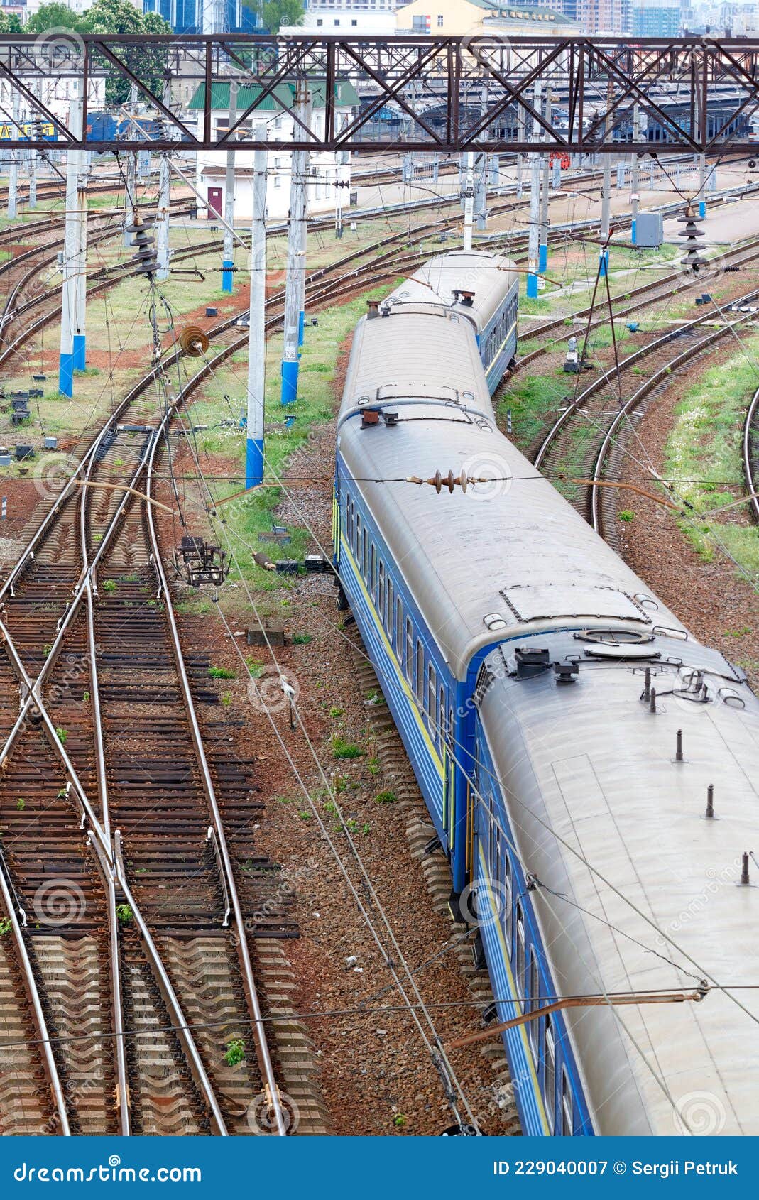 Railroad with Moving Train Carriages, Top View. Vertical Image Stock ...