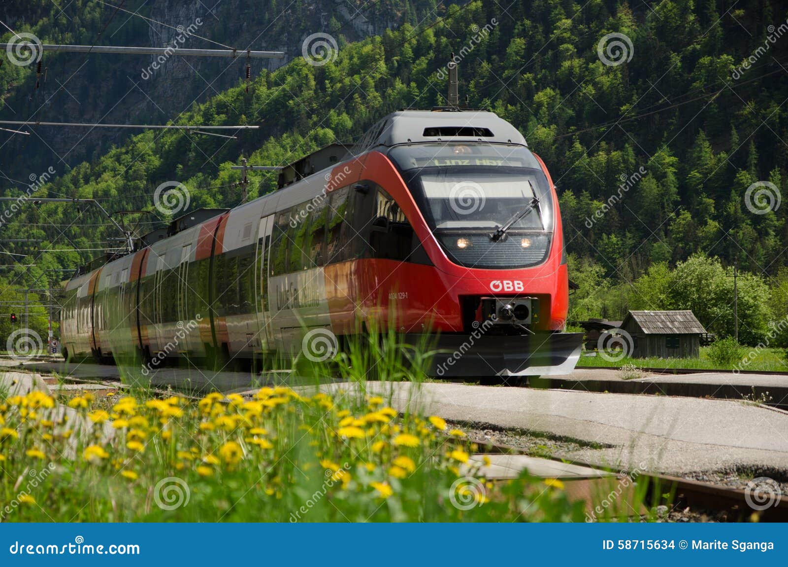 Railroad, OBB Train, Obertraun Train Station, Austria Editorial Stock ...