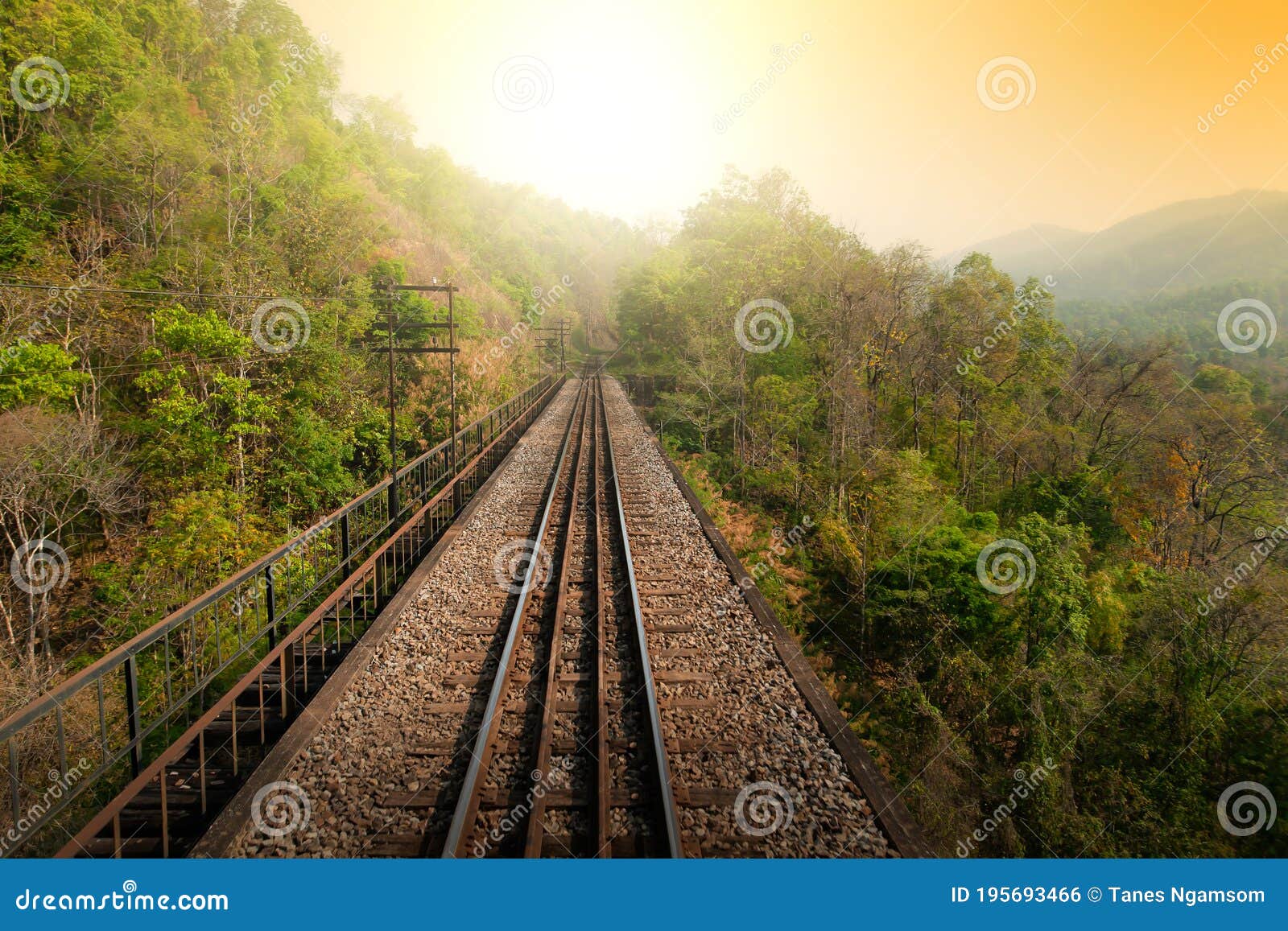 Railroad Passing Ancient Steel Bridge Over a Gorge Stock Photo - Image ...