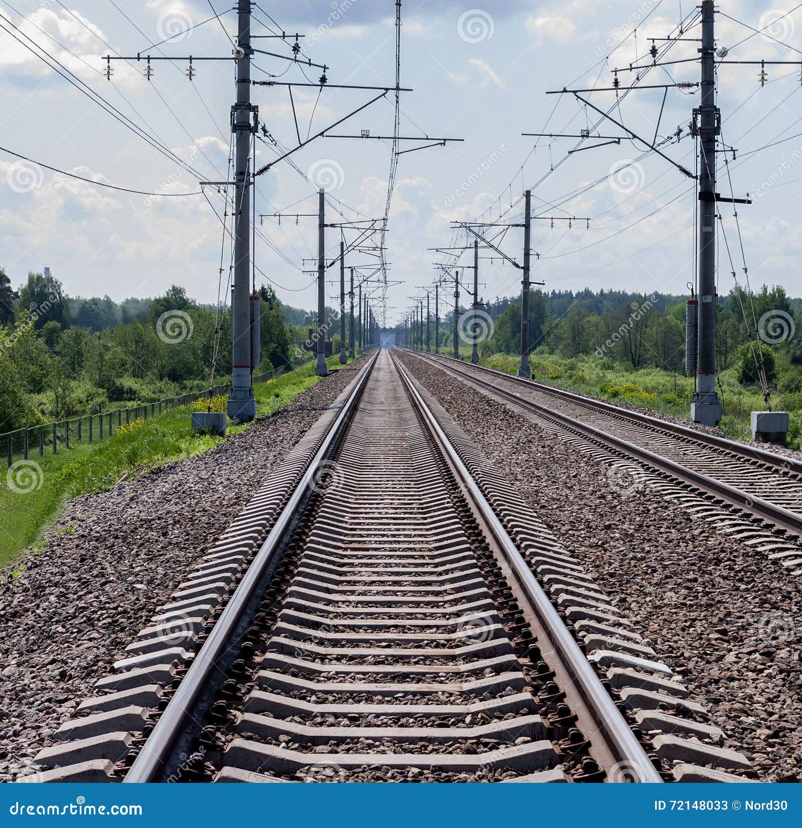 Railroad rails stock image. Image of wires, summer, road - 72148033