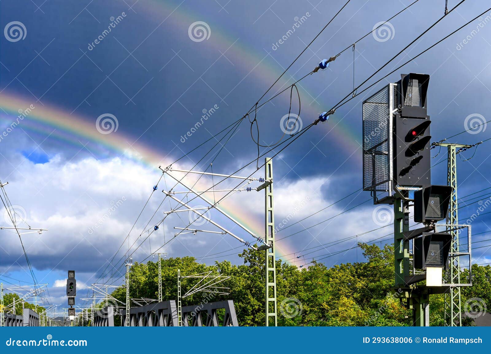 Railroad Romance , Signals , Catenary with Rainbow Stock Photo - Image of nature, railroad ...