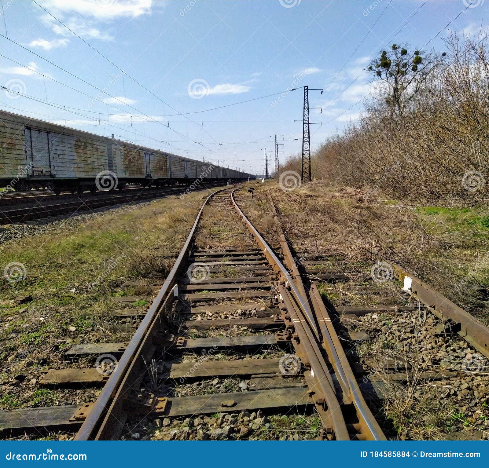 Railroad in Rural Countryside at Sunny Spring Day Stock Photo - Image ...