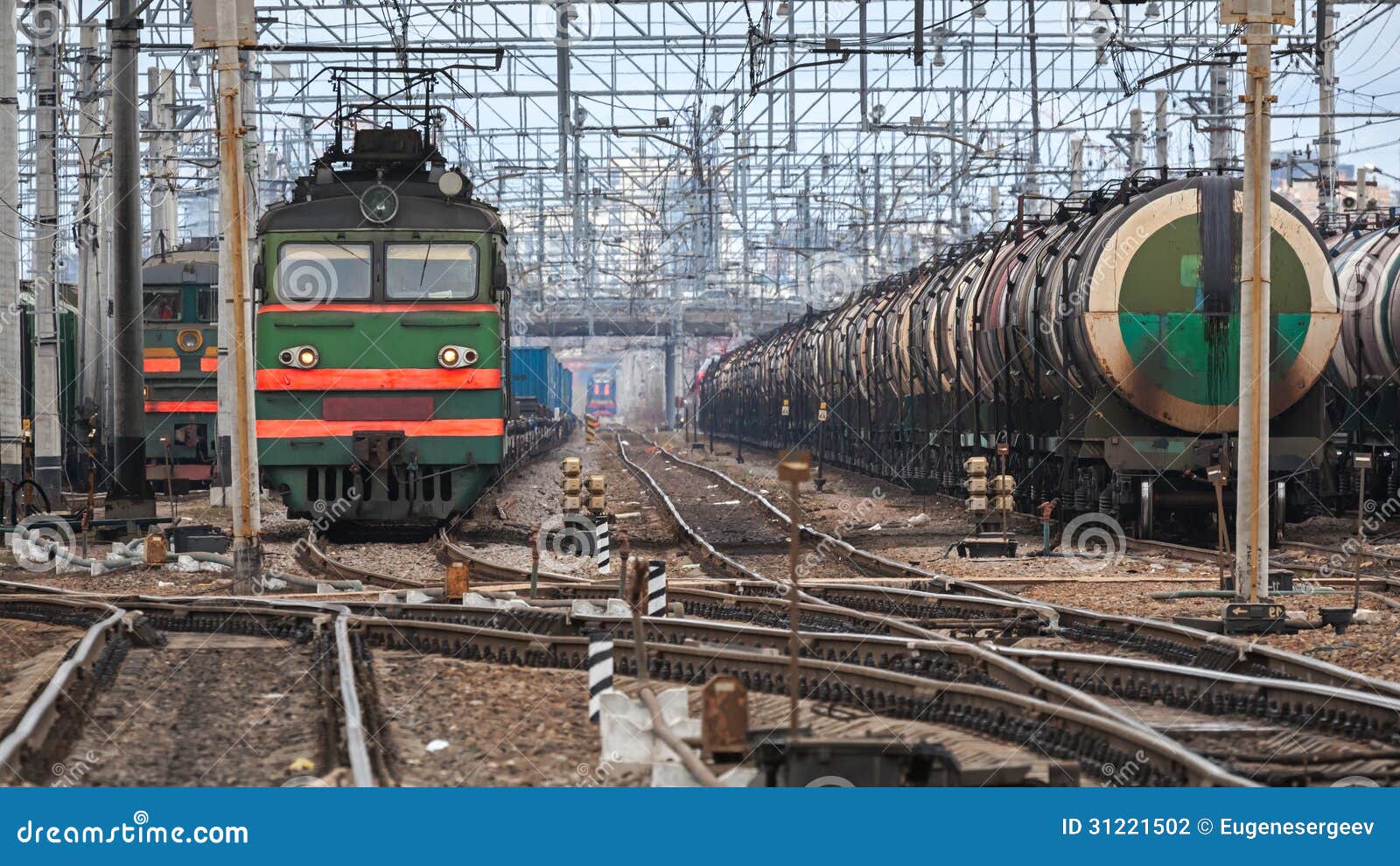 Railroad Scene with Cargo Trains Stock Photo - Image of station, export ...