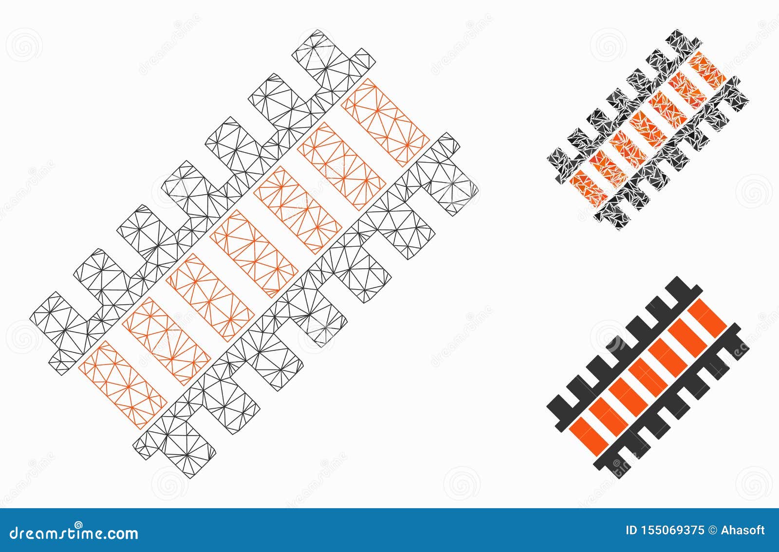 Railroad Segment Vector Mesh Wire Frame Model and Triangle Mosaic Icon ...