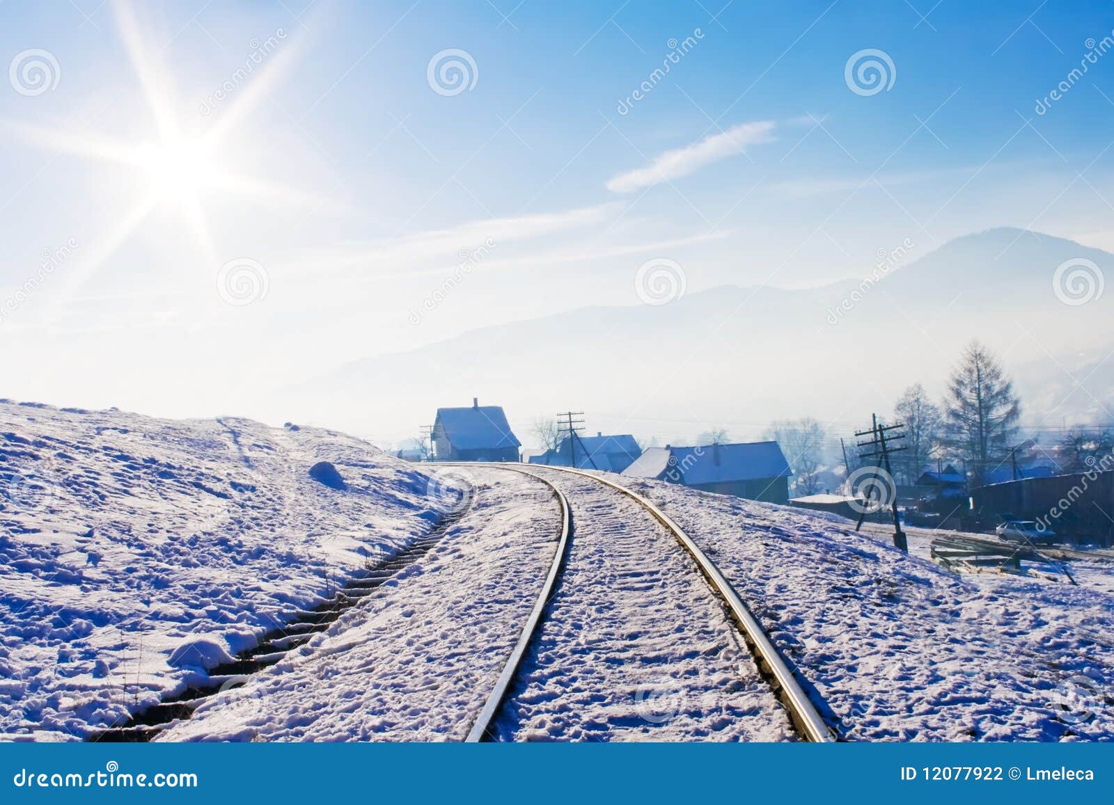 Railroad in Snow Covered Mountains Stock Photo - Image of electric ...