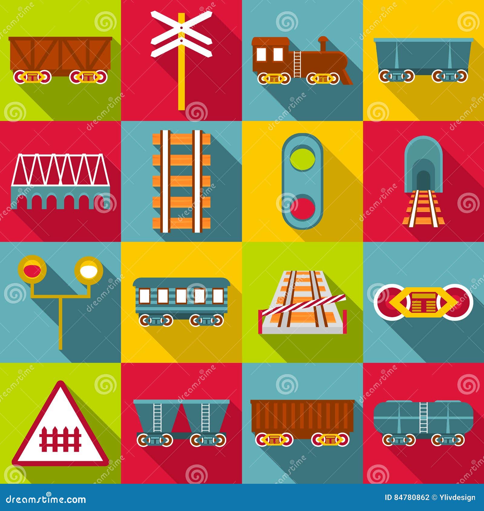 Railroad Station Items Icons Set, Flat Style Stock Vector ...