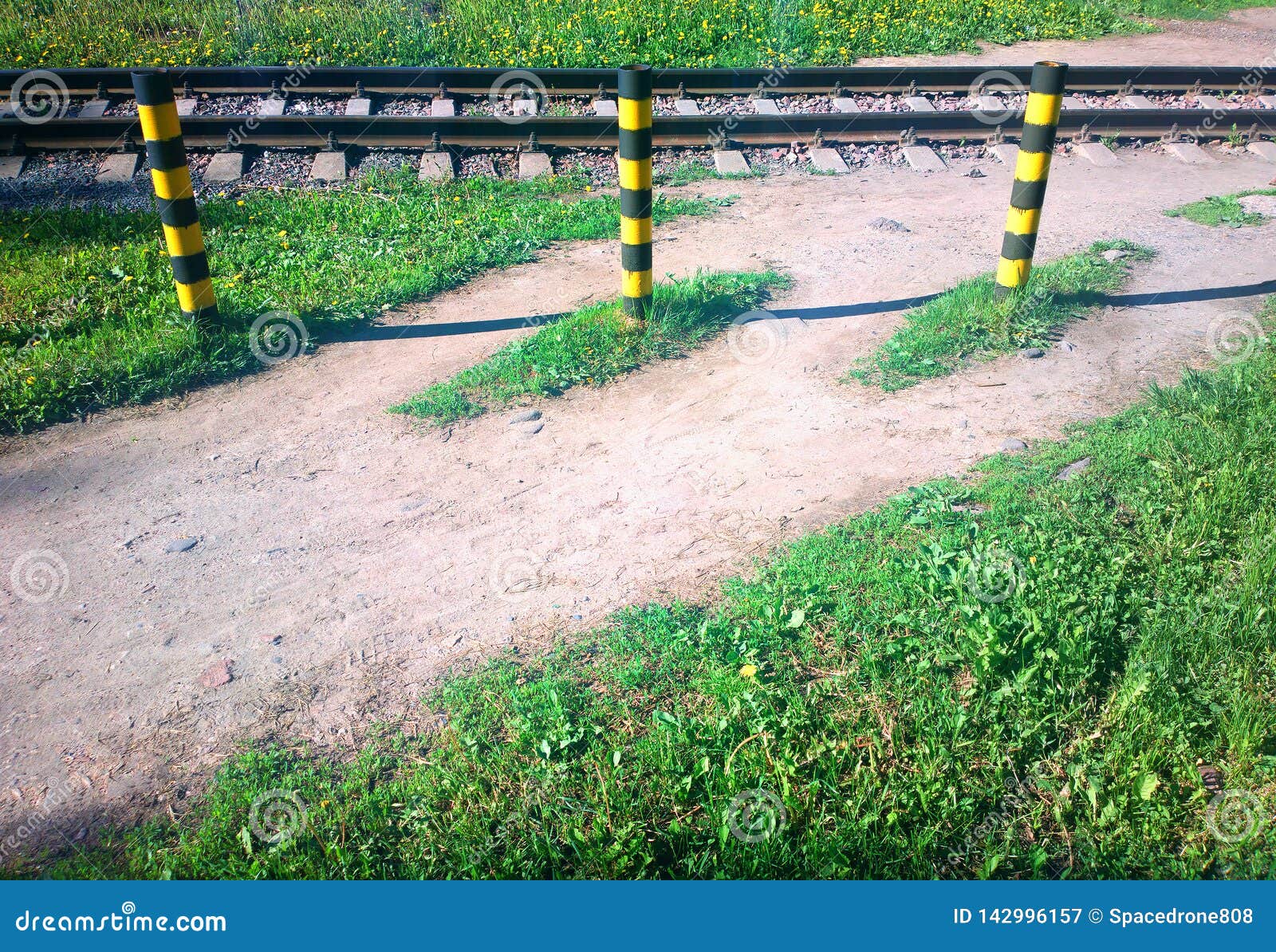 Old Railroad With Stop Point Near Pedestrian Crossing. Industrial ...