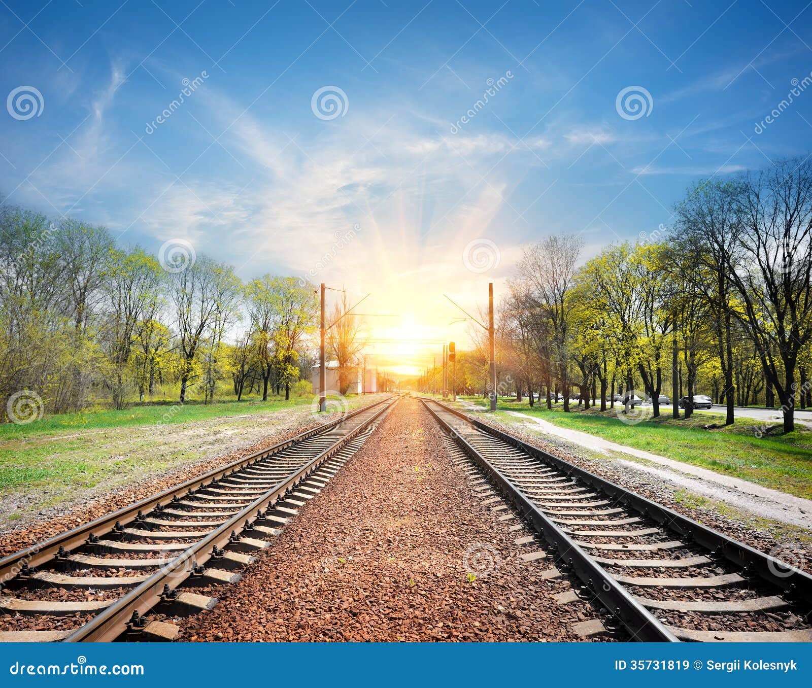 Railroad at sunrise stock image. Image of outdoor, railroad - 35731819