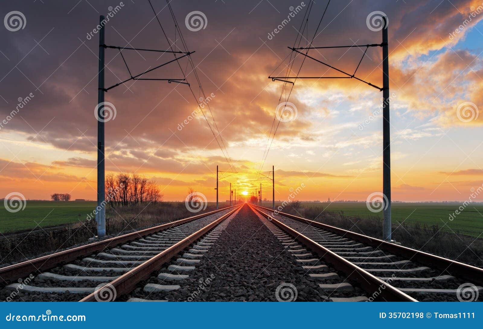 Railroad at sunset stock photo. Image of sunset, line - 35702198