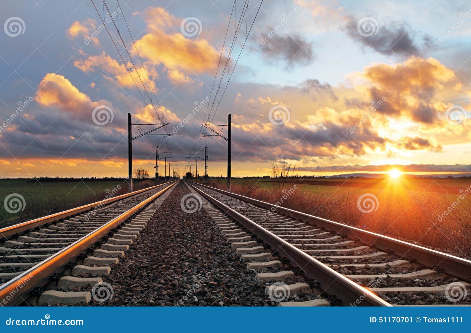 Railroad at sunset stock image. Image of train, slovakia - 51170701