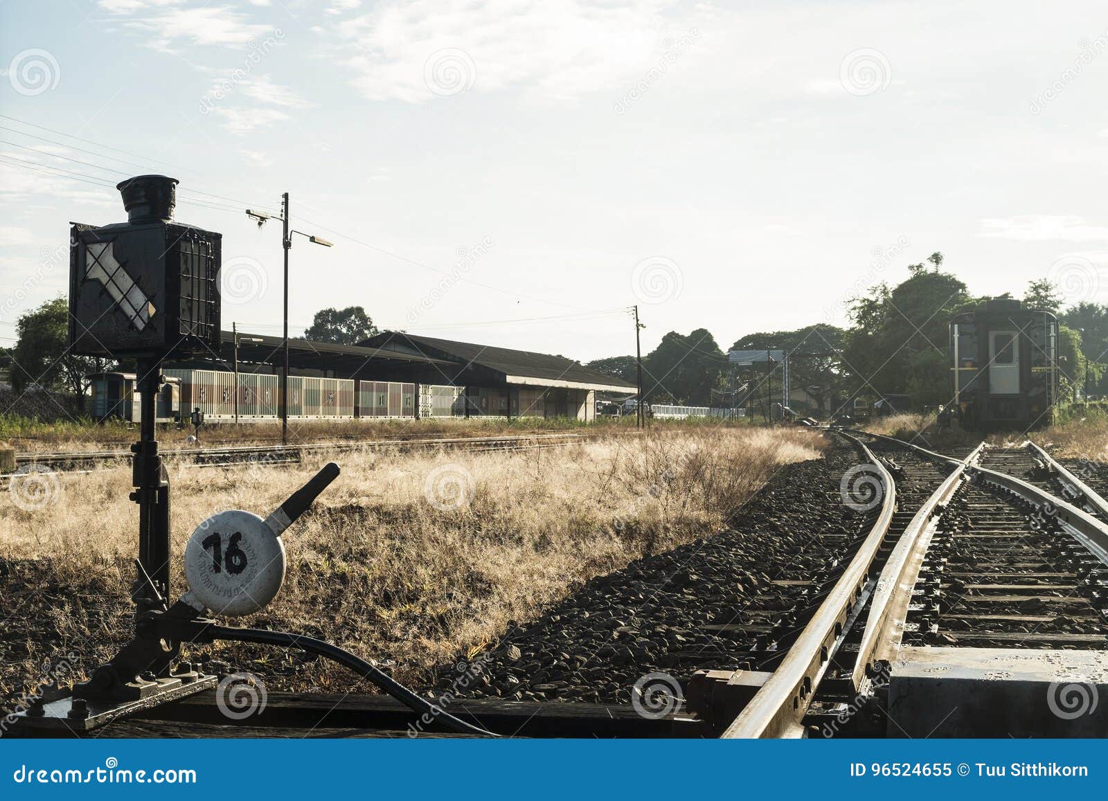 Railroad Switch with Train in the Morning Stock Image - Image of shunt ...