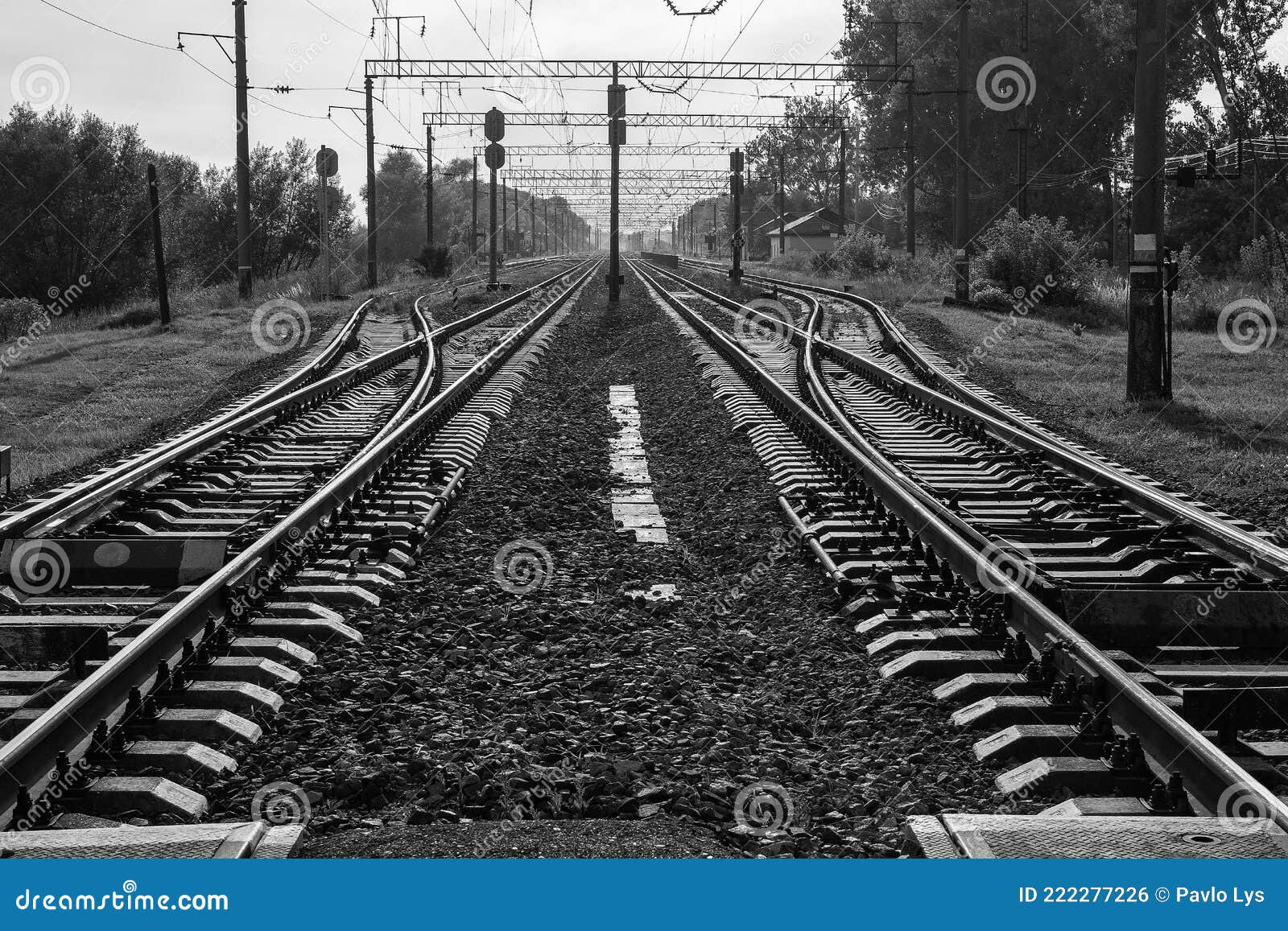 Railroad Track in Black and White Stock Photo - Image of direction ...