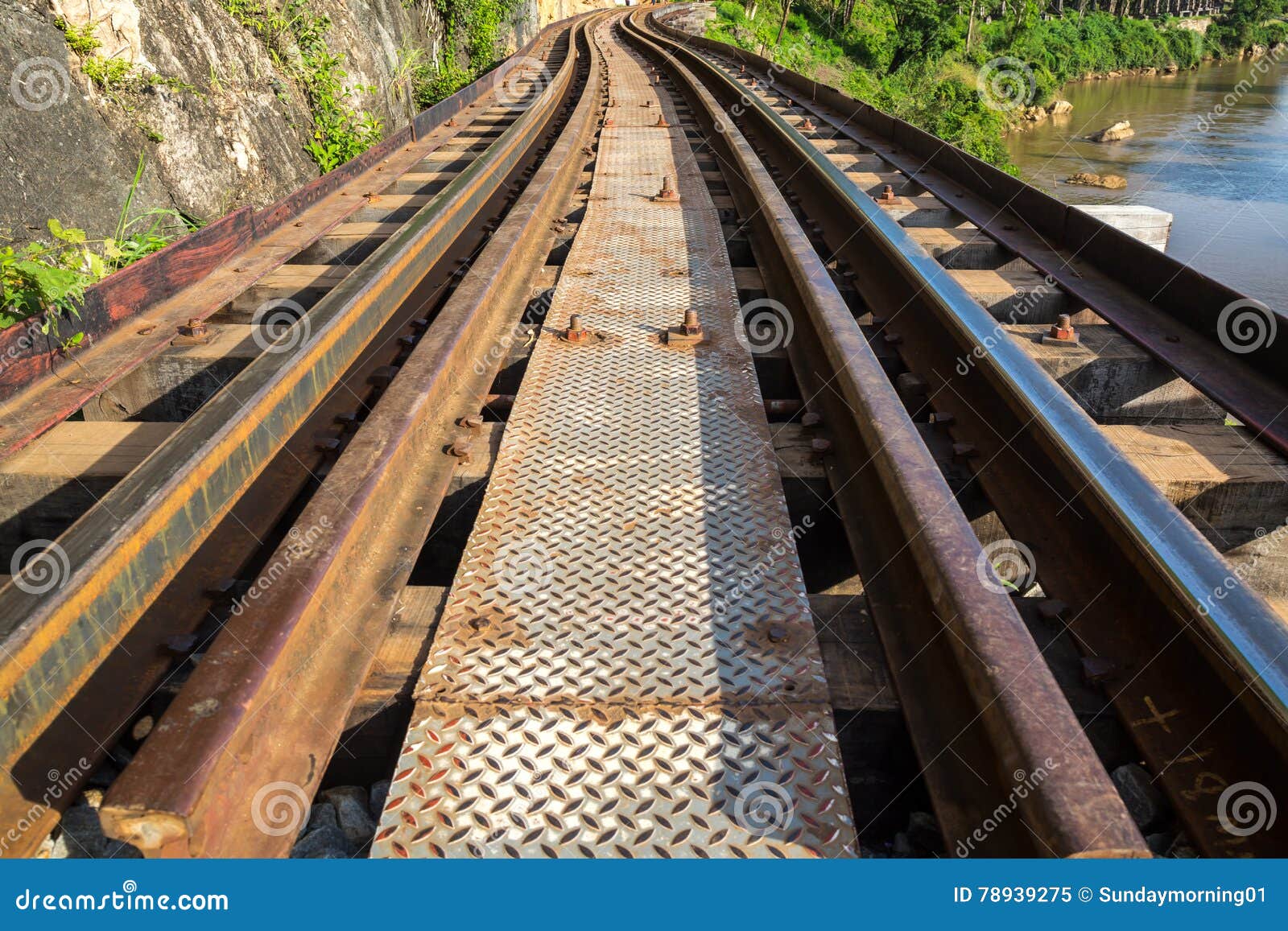 Railroad Track Curve Around a Bend in Thailand Stock Image - Image of ...