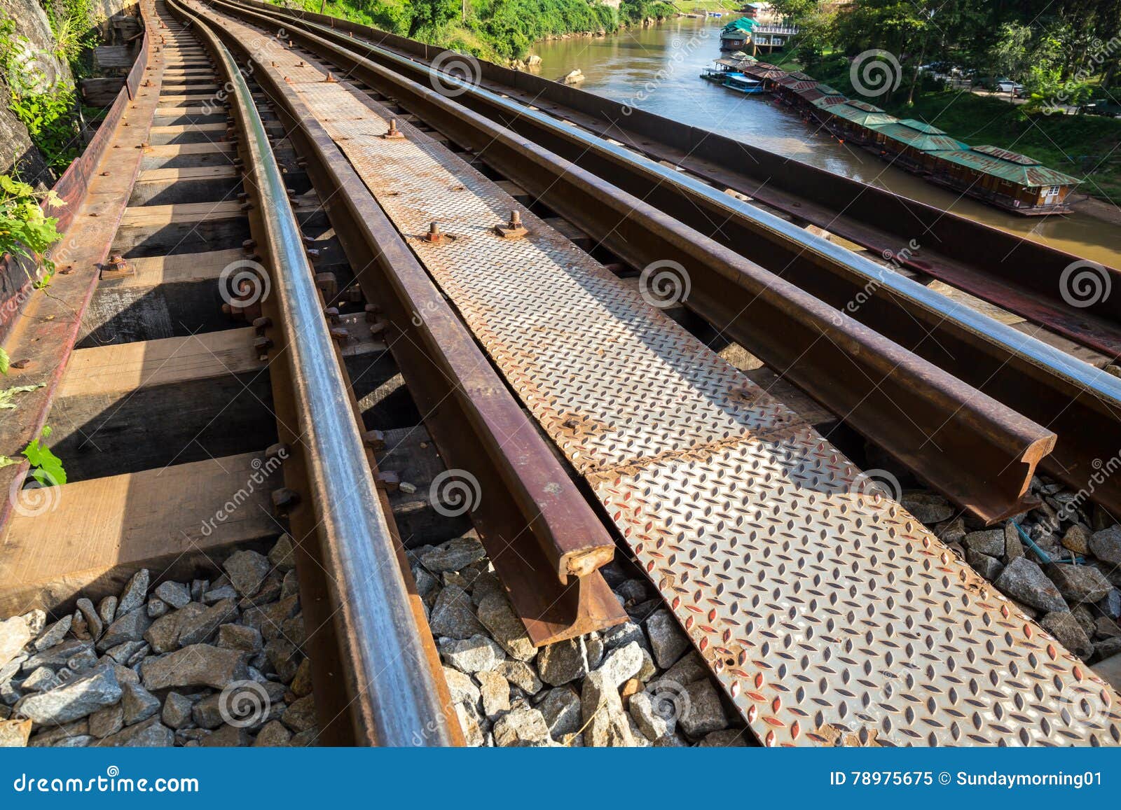 Railroad Track Curve Around a Bend in Thailand Stock Image - Image of ...
