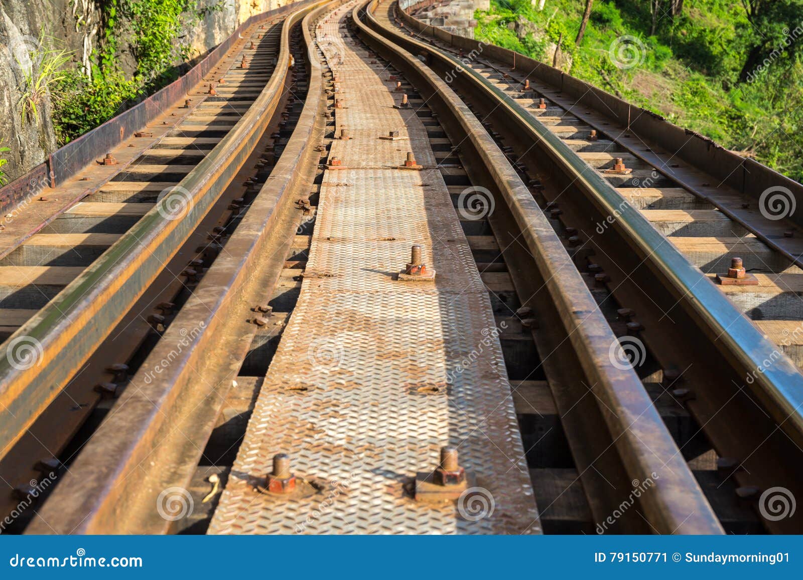 Railroad Track Curve Around a Bend in Thailand Stock Image - Image of ...