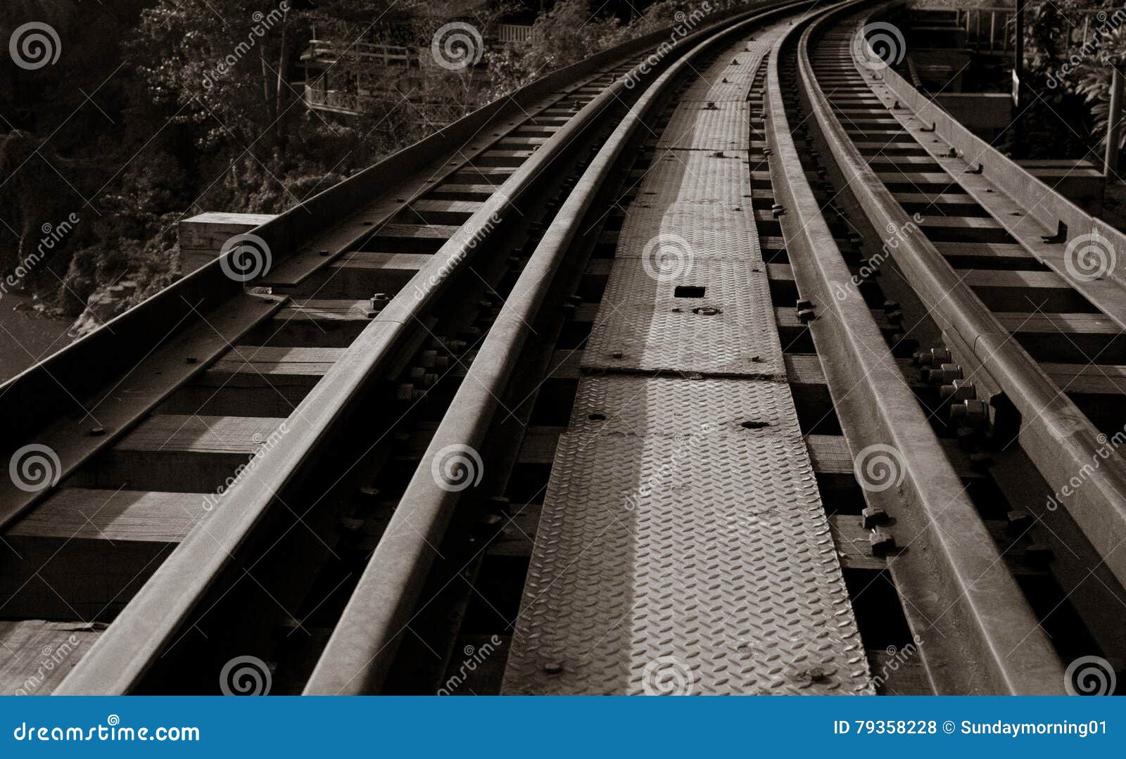 Railroad Track Curve Around a Bend in Thailand Stock Photo - Image of ...