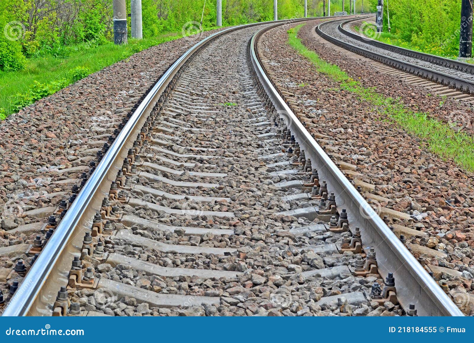 Railroad Track Turn Right, Industrial Railway, Stock Image - Image of ...