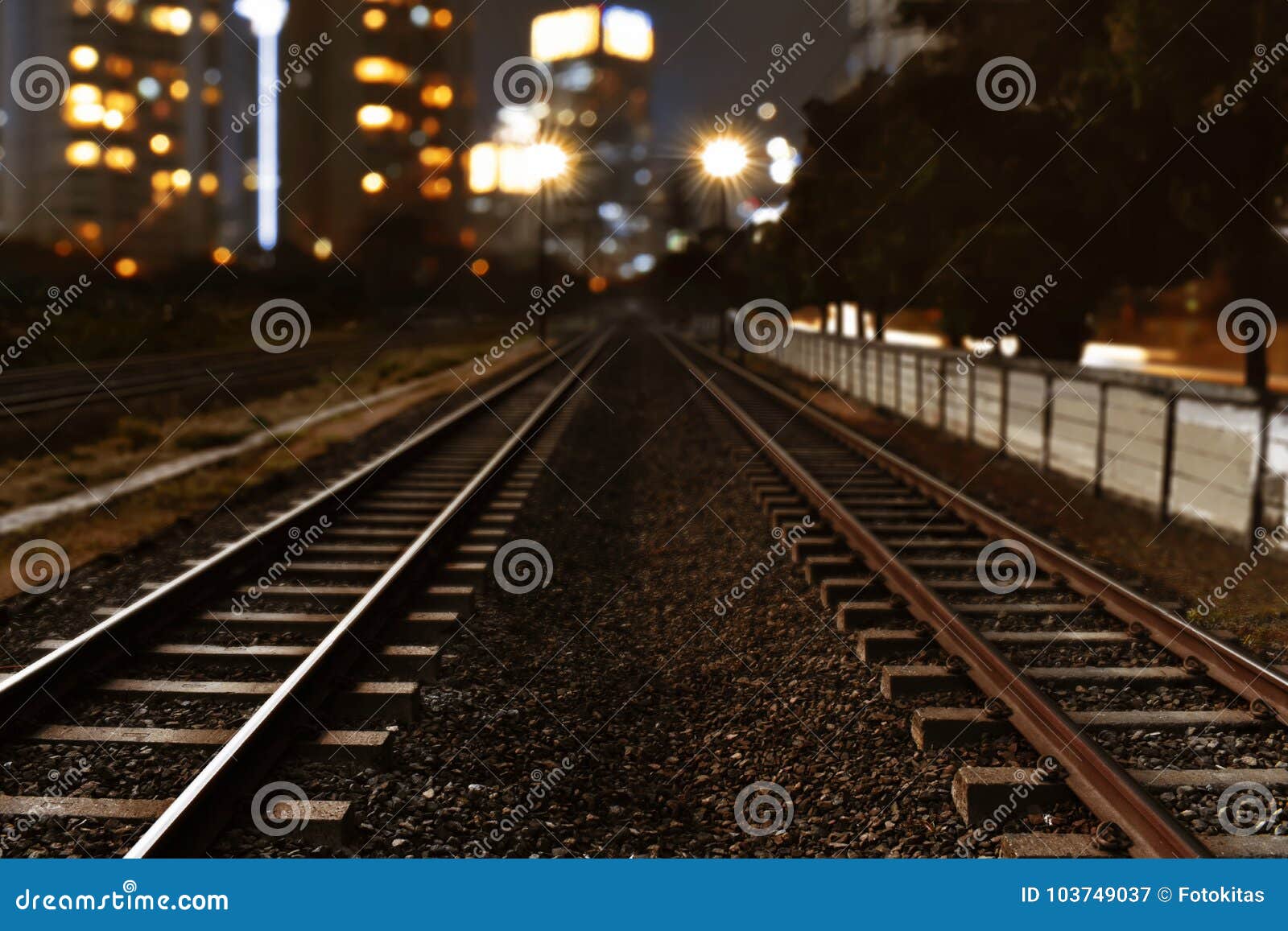 Railroad track at night stock image. Image of forward - 103749037