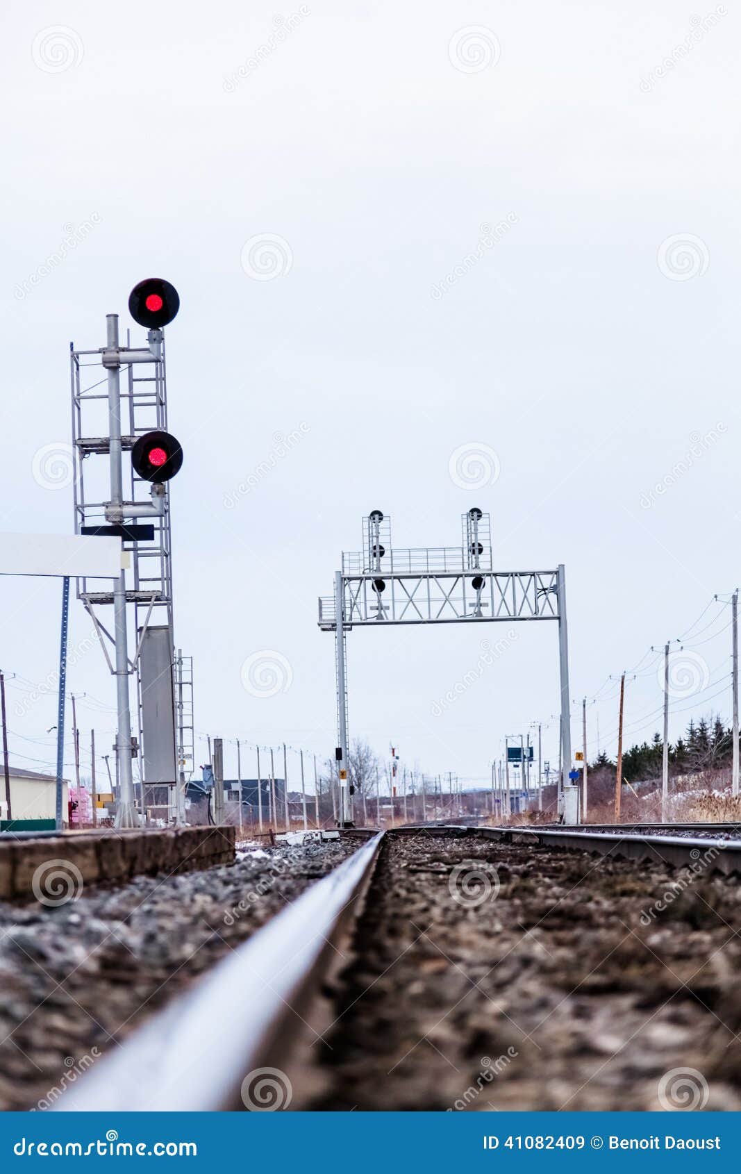 Railroad Track and Res Lights Stock Image - Image of perspective, level ...