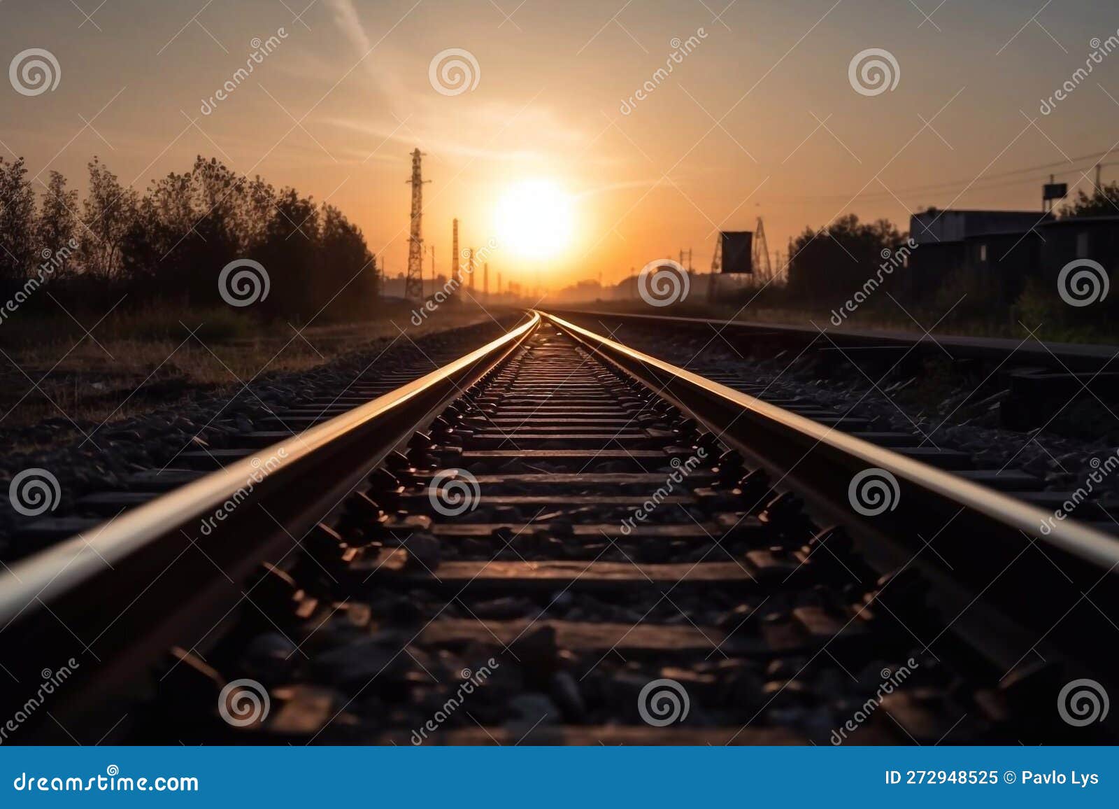 Railroad Track during Sunset. AI Generated Stock Illustration ...