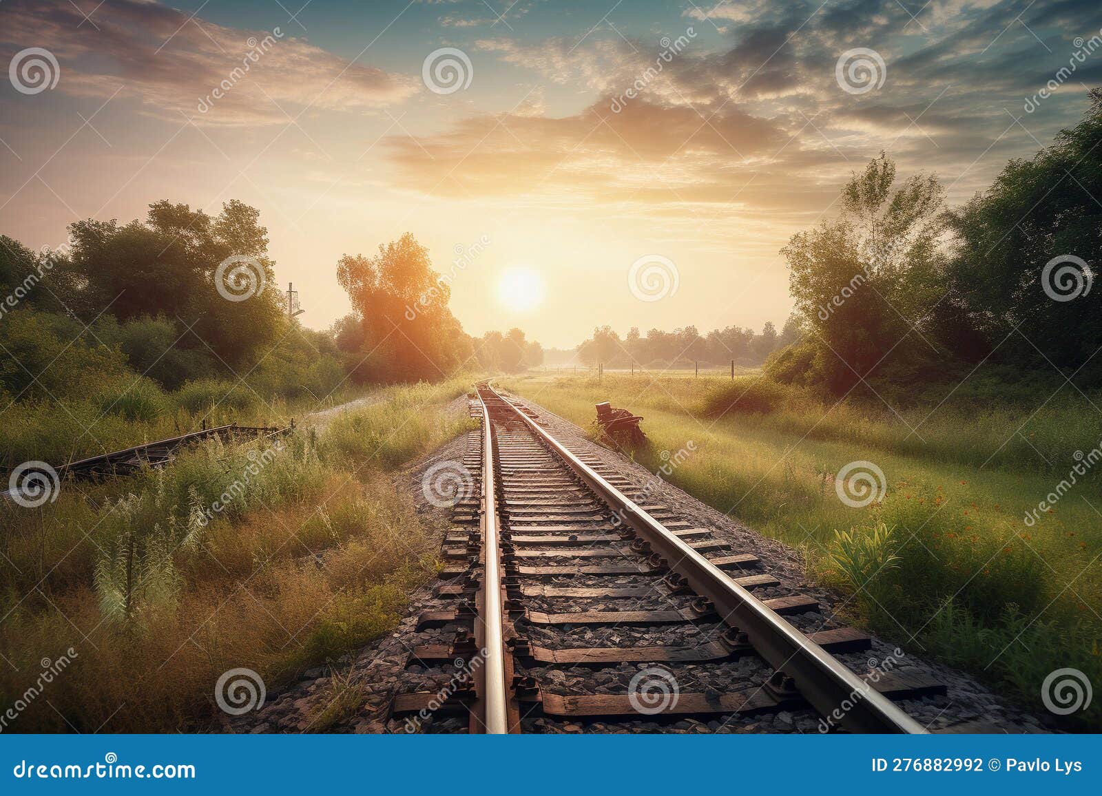 Railroad Track during Sunset. AI Generated Stock Illustration ...