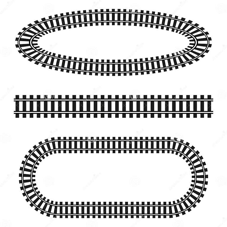 Railroad Track Vector Set. Oval, Straight, and Rectangular Tracks ...