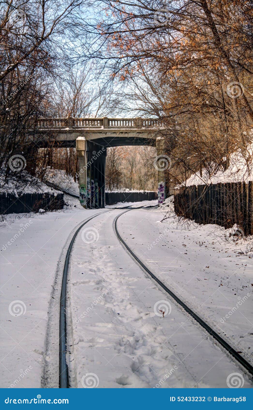Railroad Track in the Winter Stock Photo - Image of scene, natural ...