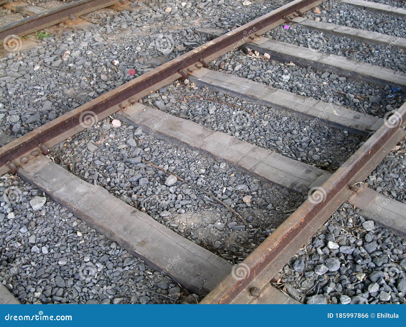 Diagonal Railroad Tracks and Gravel Stock Photo - Image of rails ...