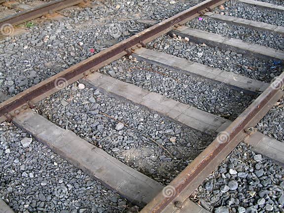 Diagonal Railroad Tracks and Gravel Stock Photo - Image of rails ...