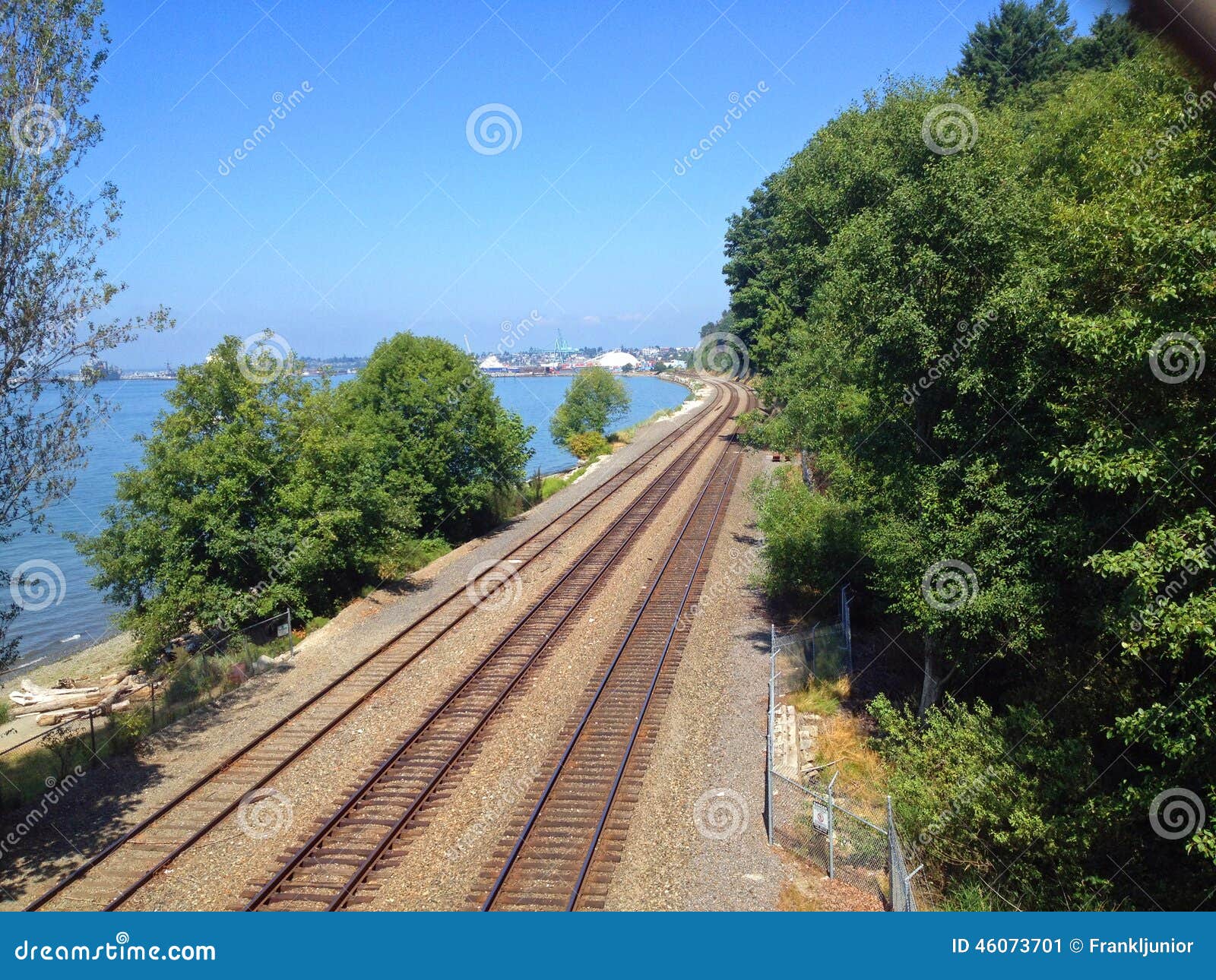 Railroad Tracks Along an Ocean Bay Stock Image - Image of everett, park ...