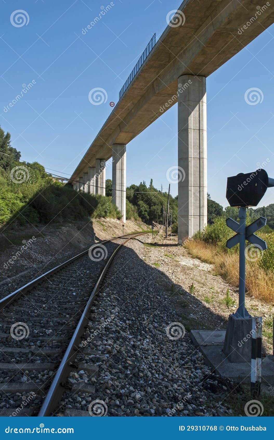 Railroad Tracks Crossing Elevated Highway Stock Photo - Image of ...