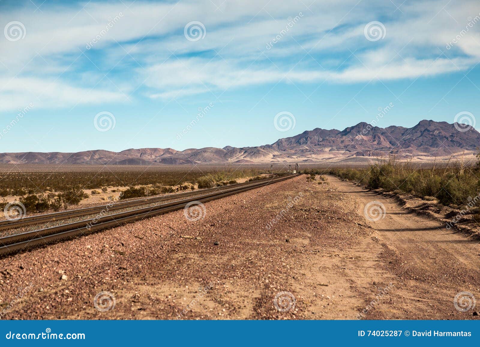 Railroad Tracks in the Desert Stock Image - Image of path, blue: 74025287