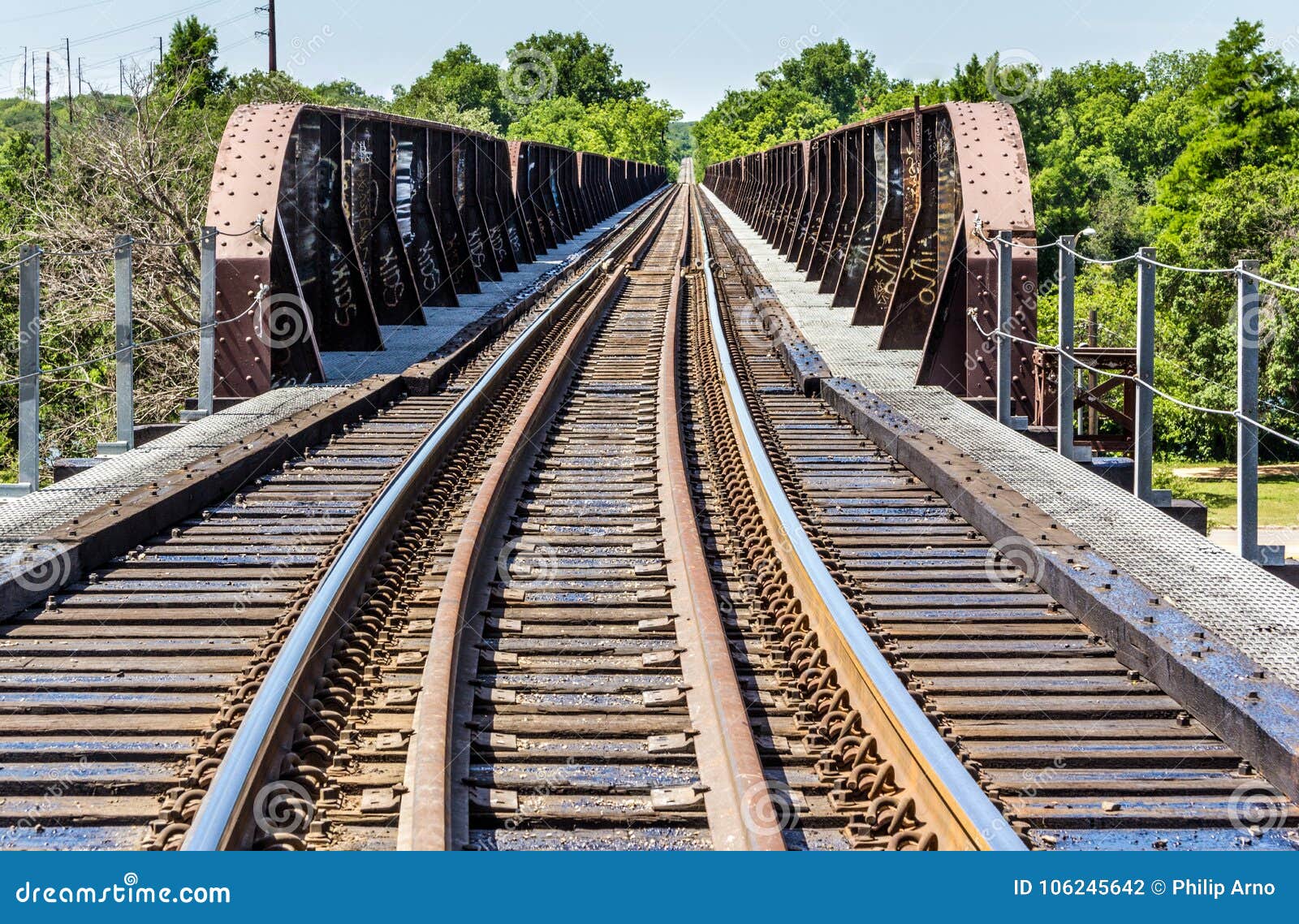 Railroad Tracks into the Distance and a Trestle Stock Photo - Image of ...
