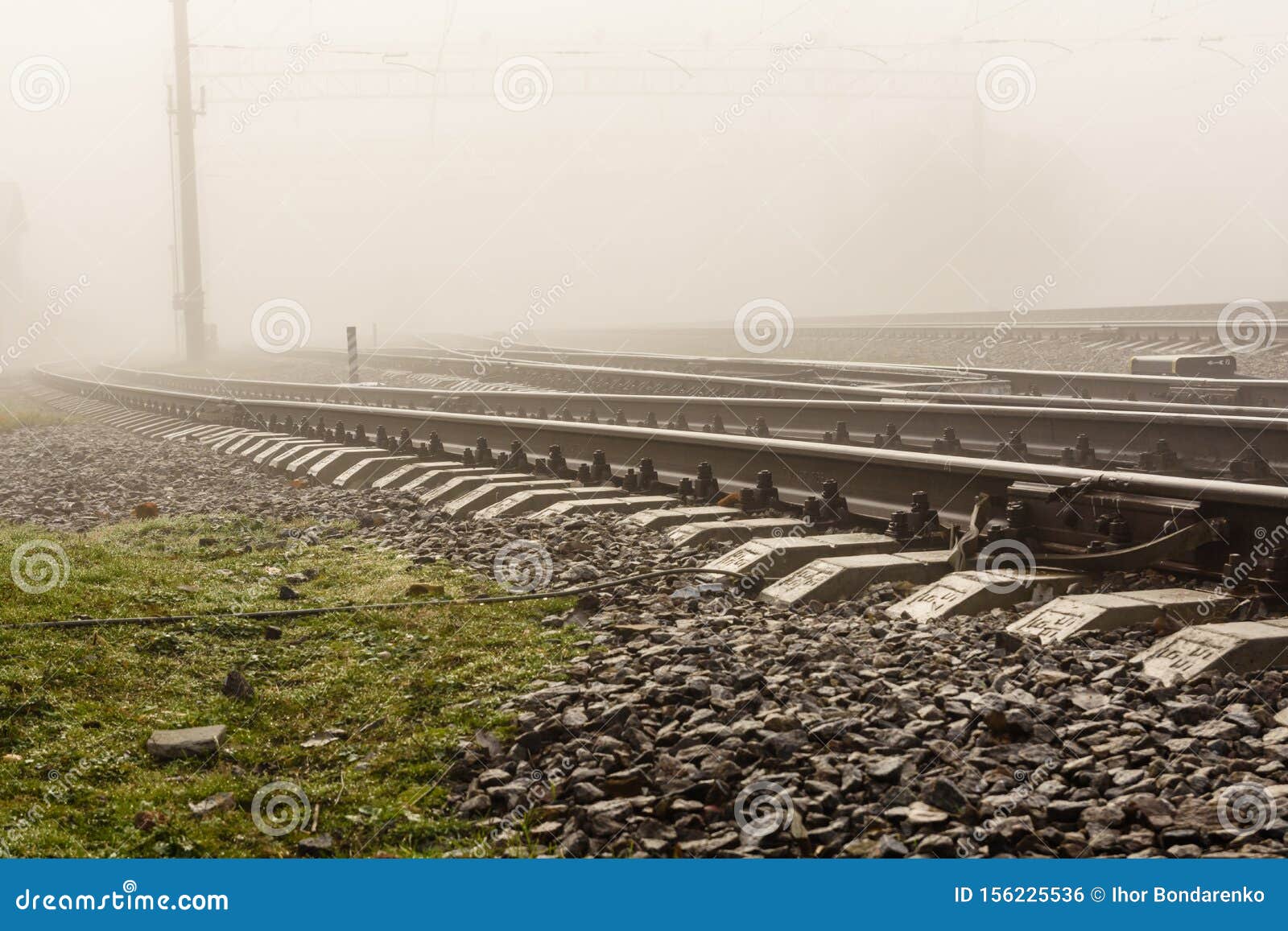 Railroad Tracks in the Fog on Autumn Stock Photo - Image of autumn ...