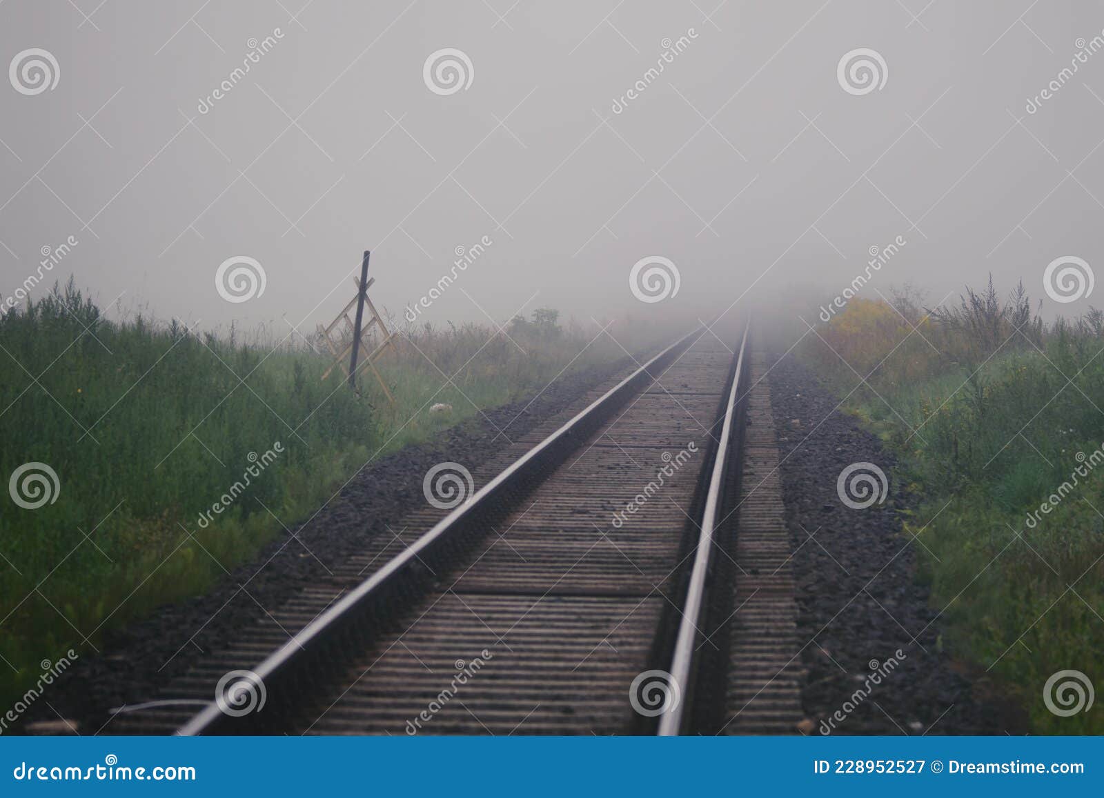 Railroad Tracks in Fog in the Morning Stock Image - Image of train ...