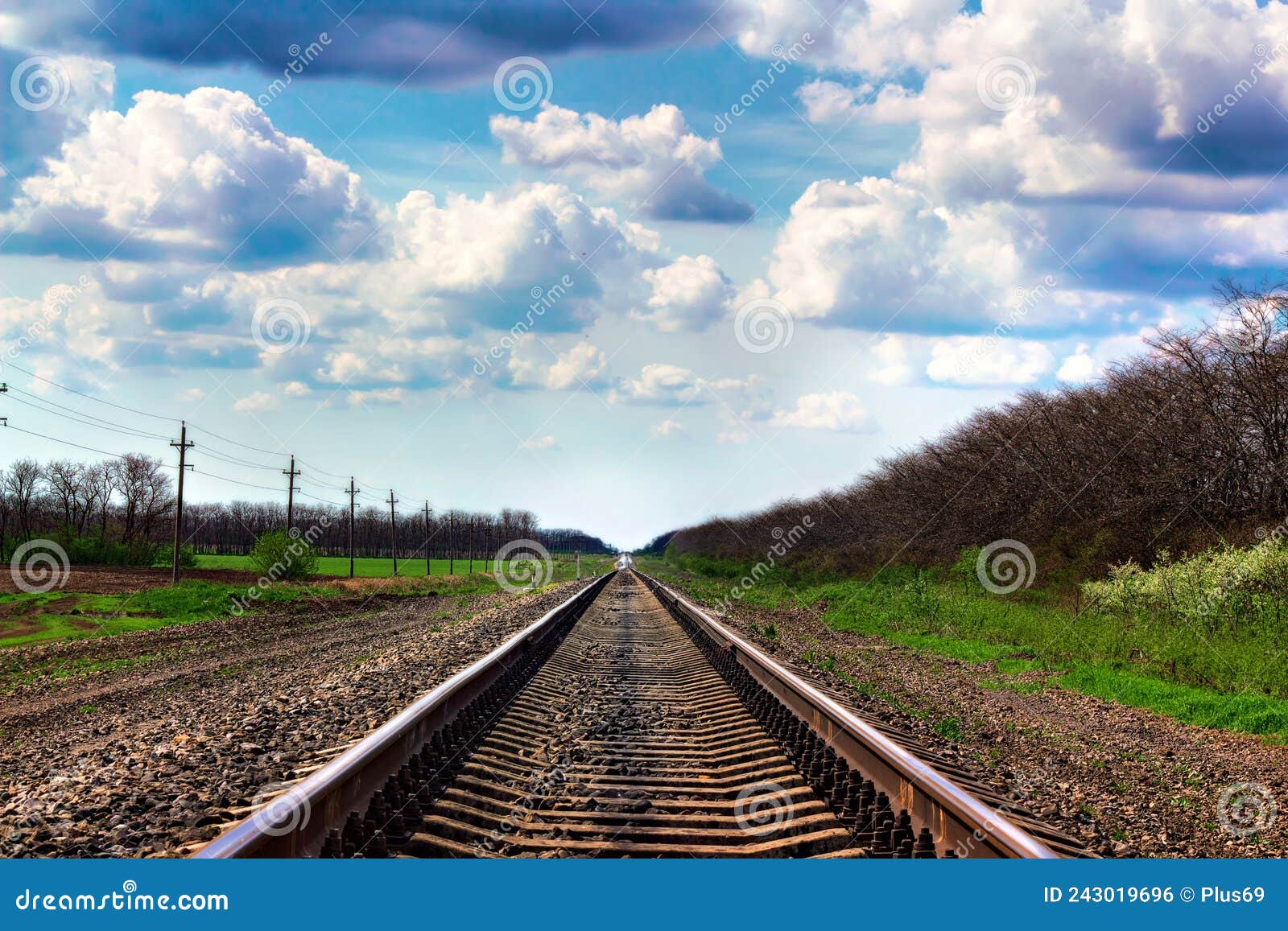 Railroad Tracks Going into the Distance among the Spring Fields Stock ...