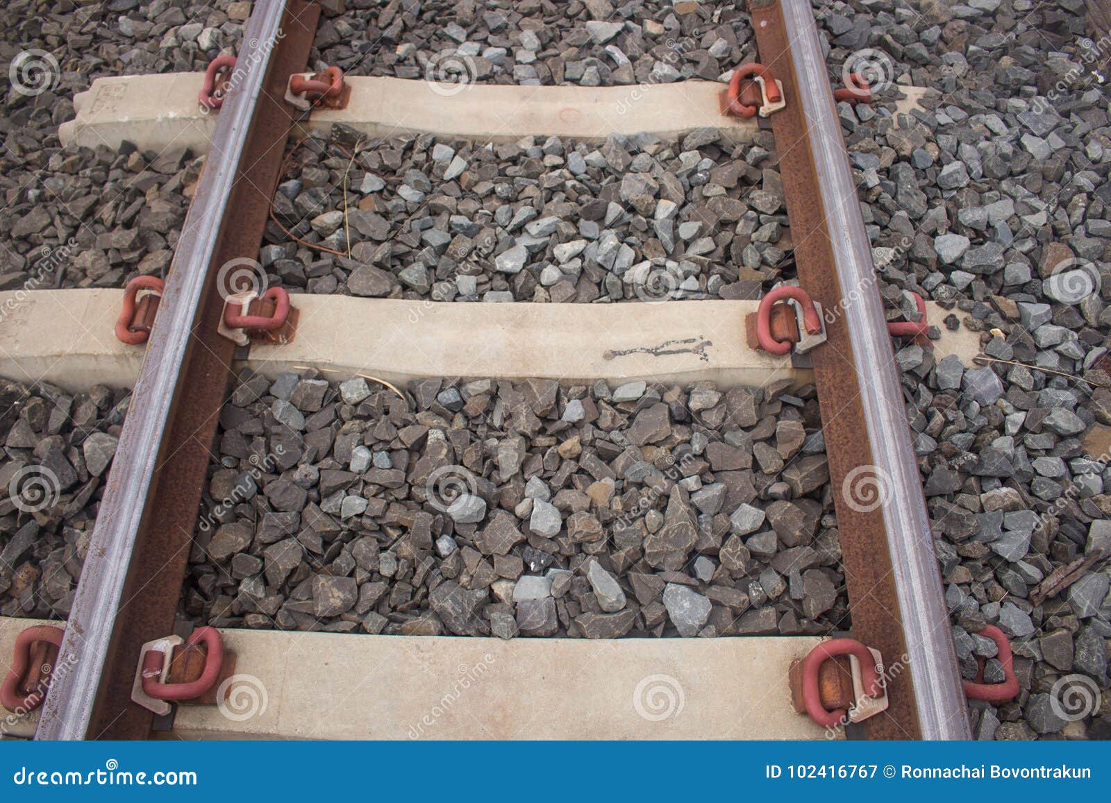 Railroad Tracks with Iron Bars and Cement Stock Image - Image of line ...