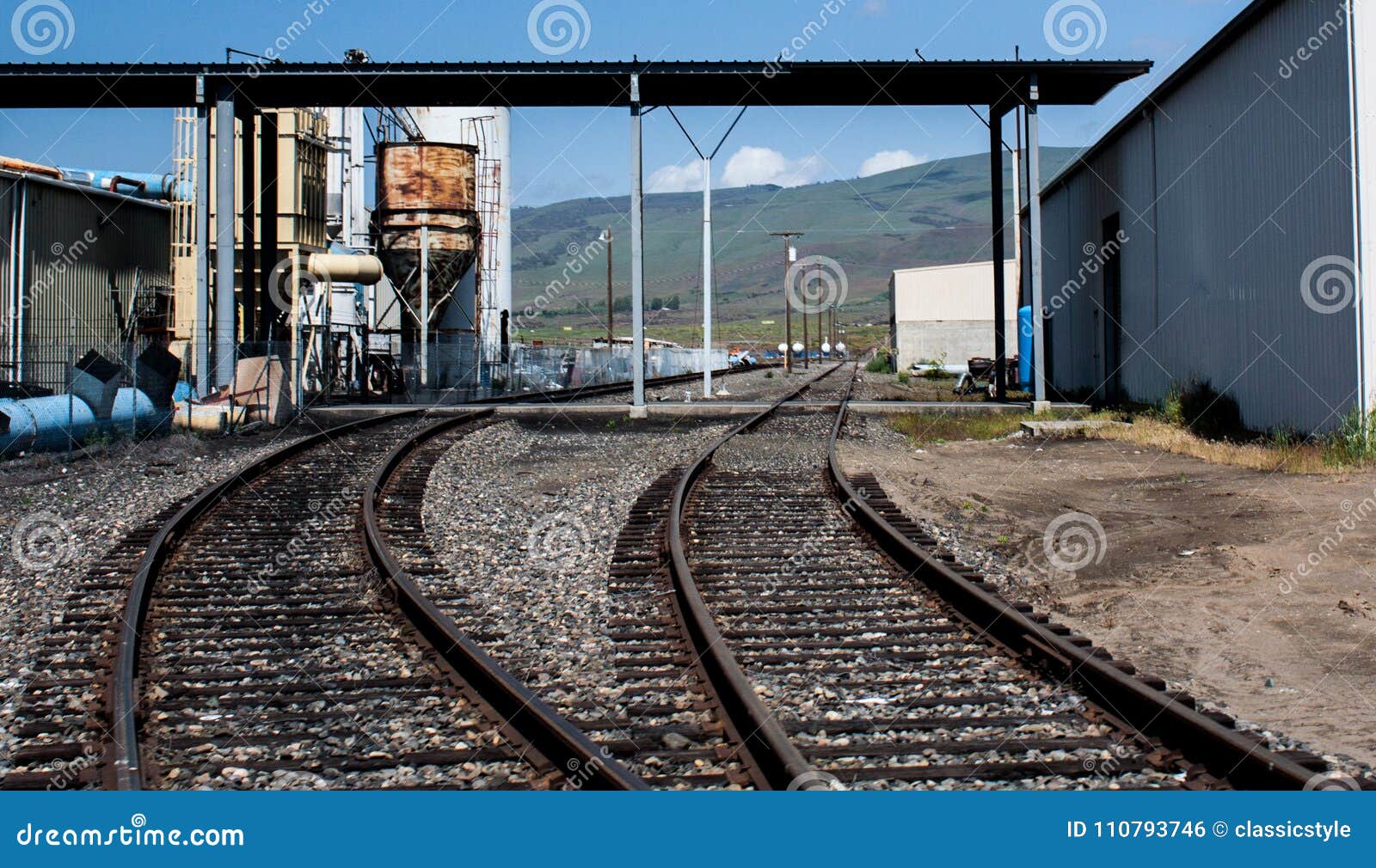 2 Railroad Tracks Leading in To a Loading Unloading Facility Stock ...