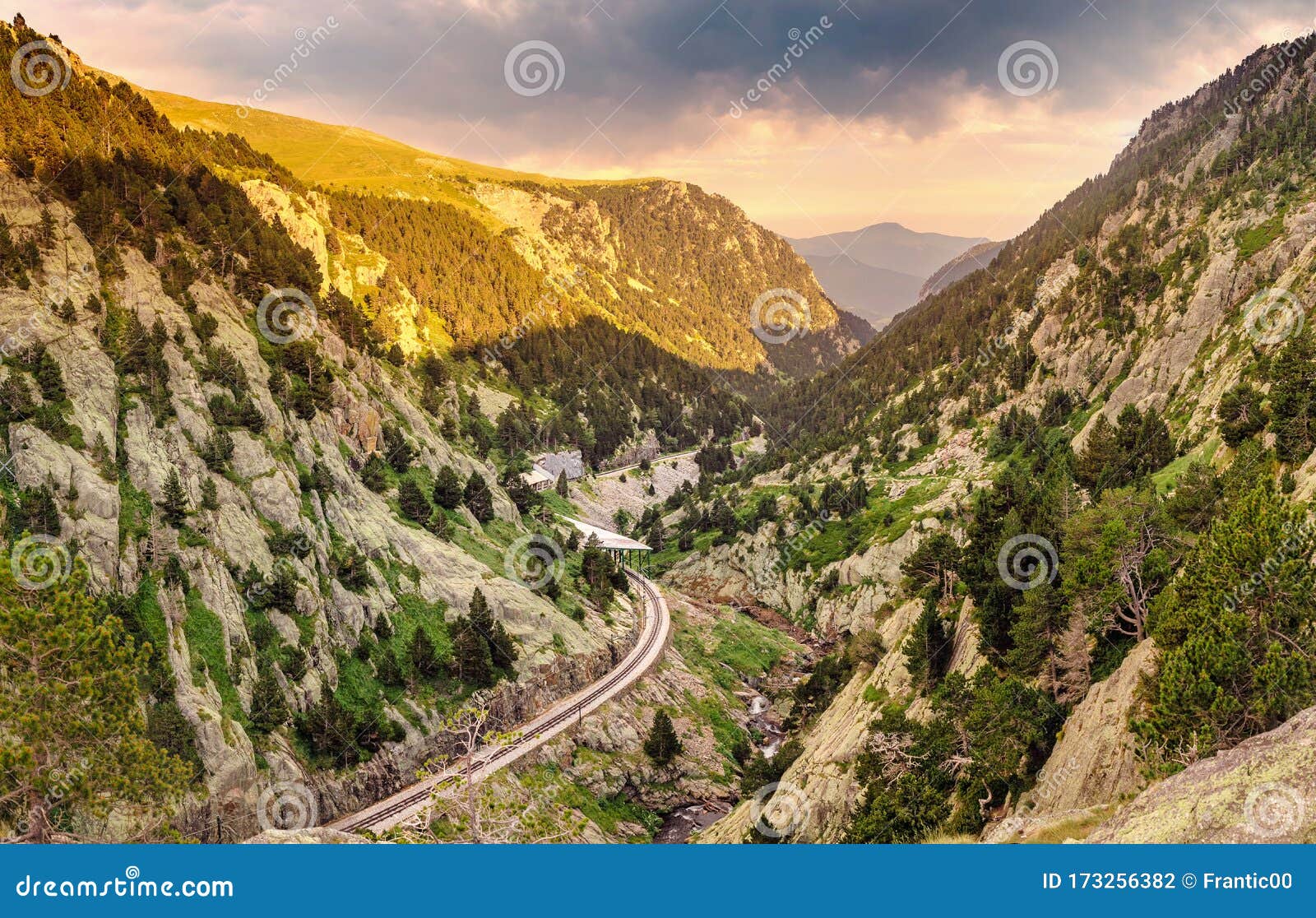 Railroad Tracks in Nuria Valley Stock Photo - Image of blue, industry ...