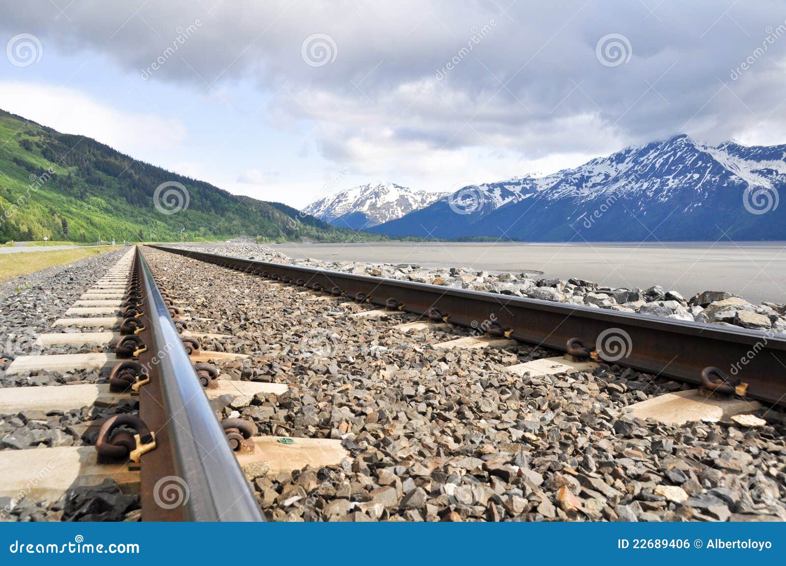 Railroad Tracks Running through Alaskan Landscape Stock Photo - Image ...