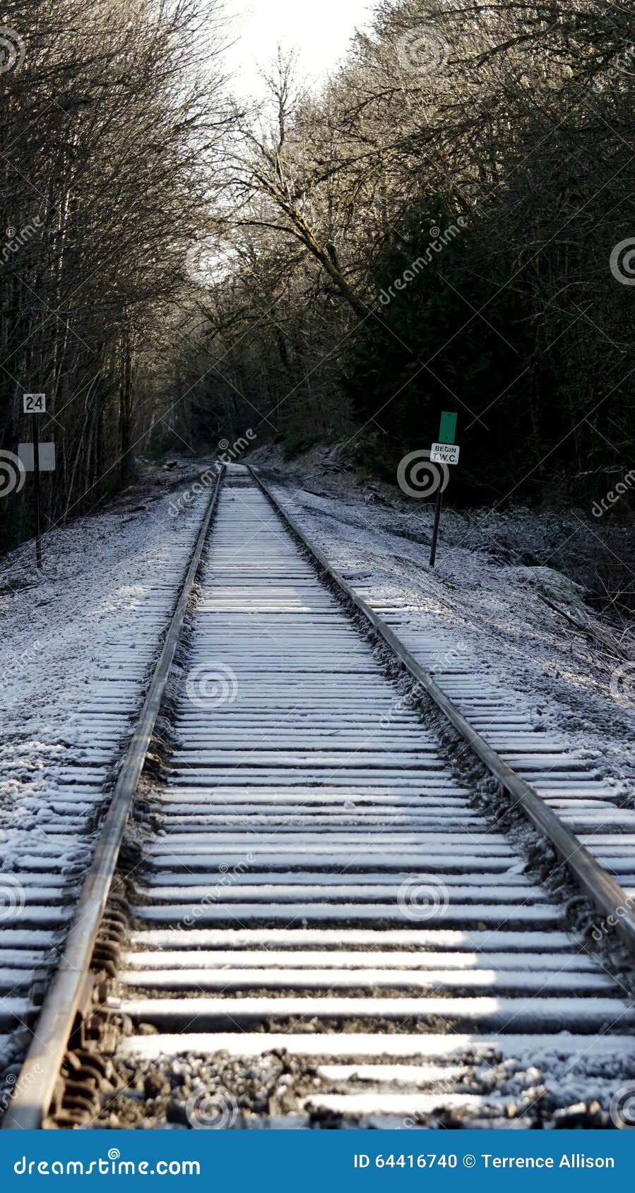 Railroad tracks with snow stock photo. Image of vintage - 64416740