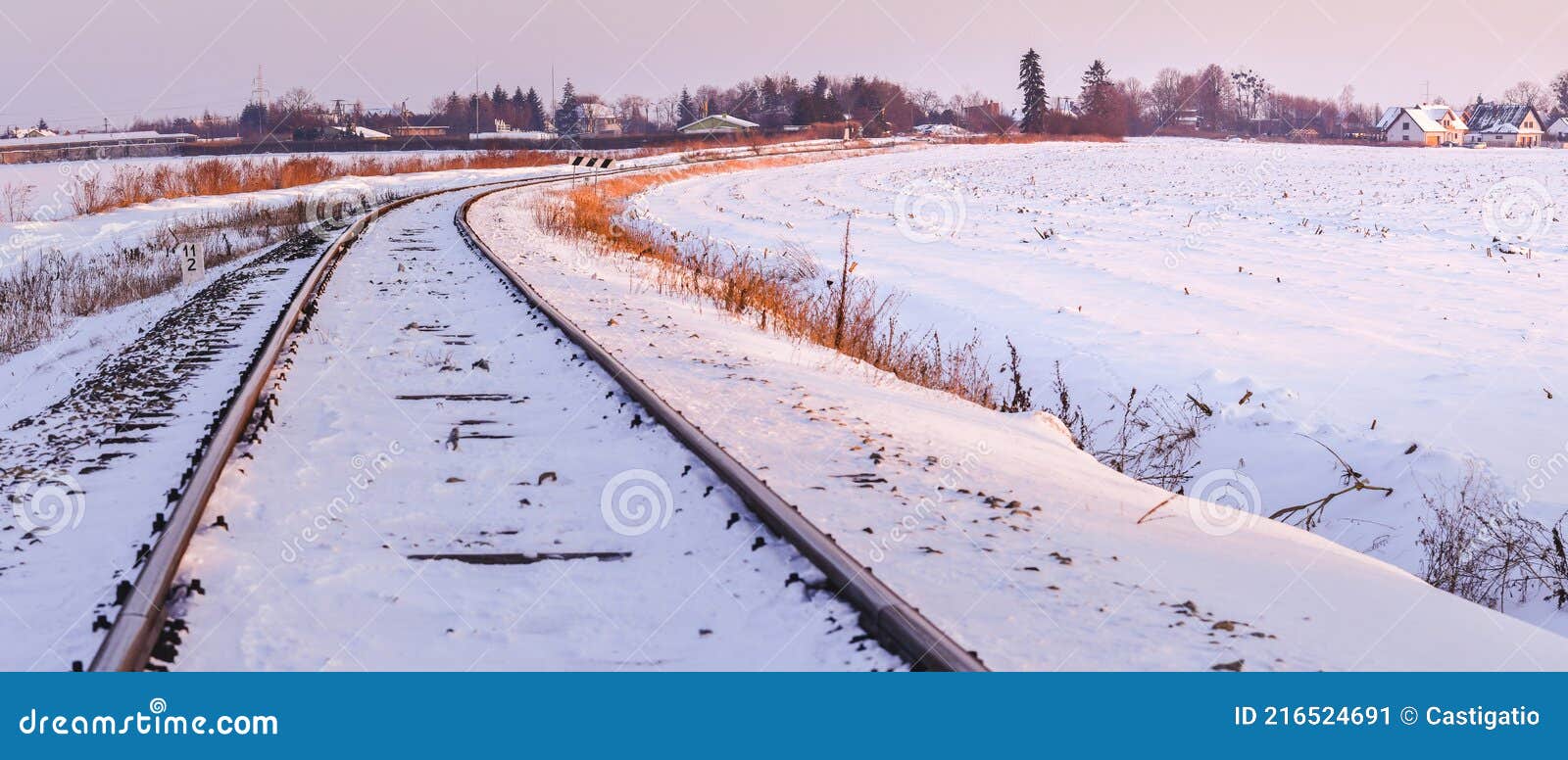 Railroad Tracks in Snow, Winter Landscape Stock Image - Image of sunny ...