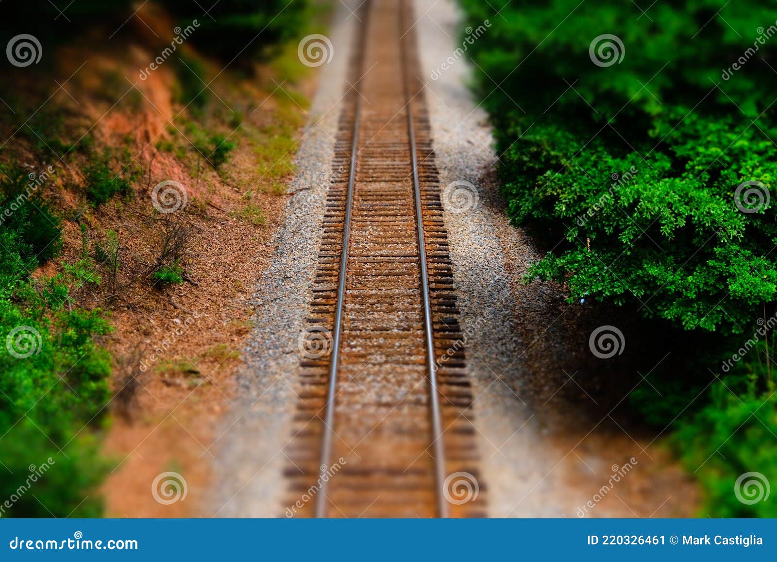 Railroad Tracks with Tilt Shift Lens Effect Stock Image - Image of path ...