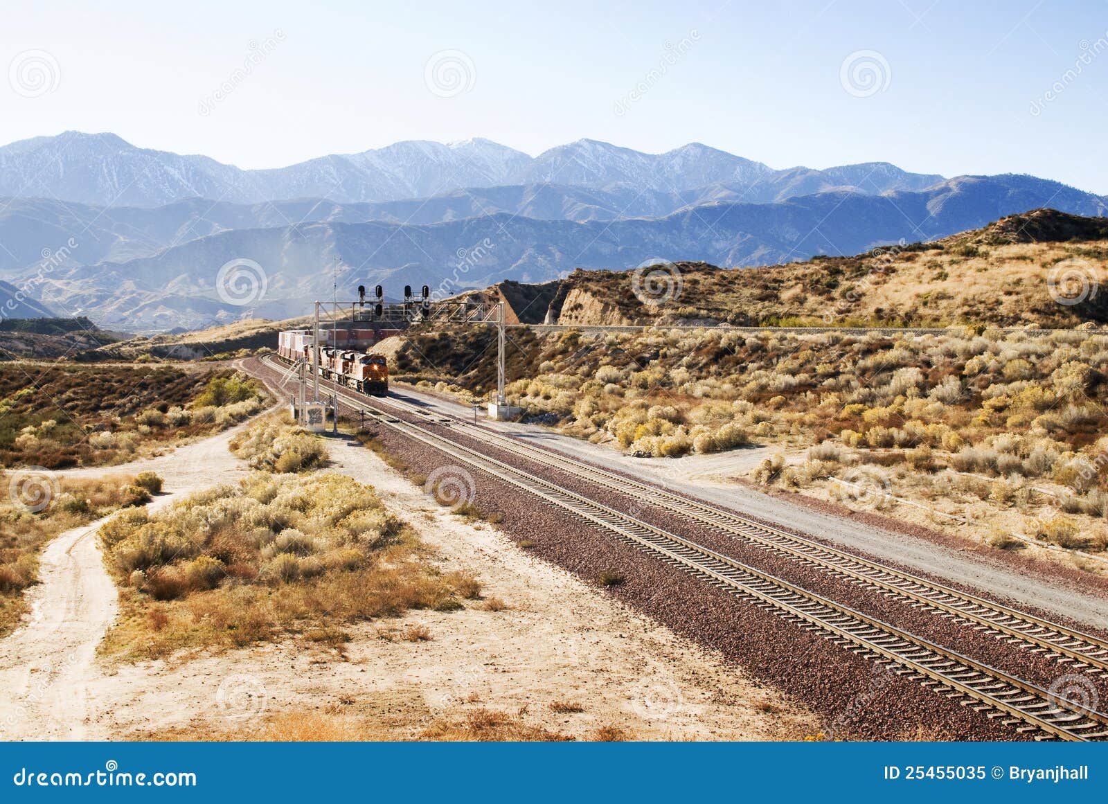 Railroad Tracks a Train in the American Desert Stock Image - Image of ...