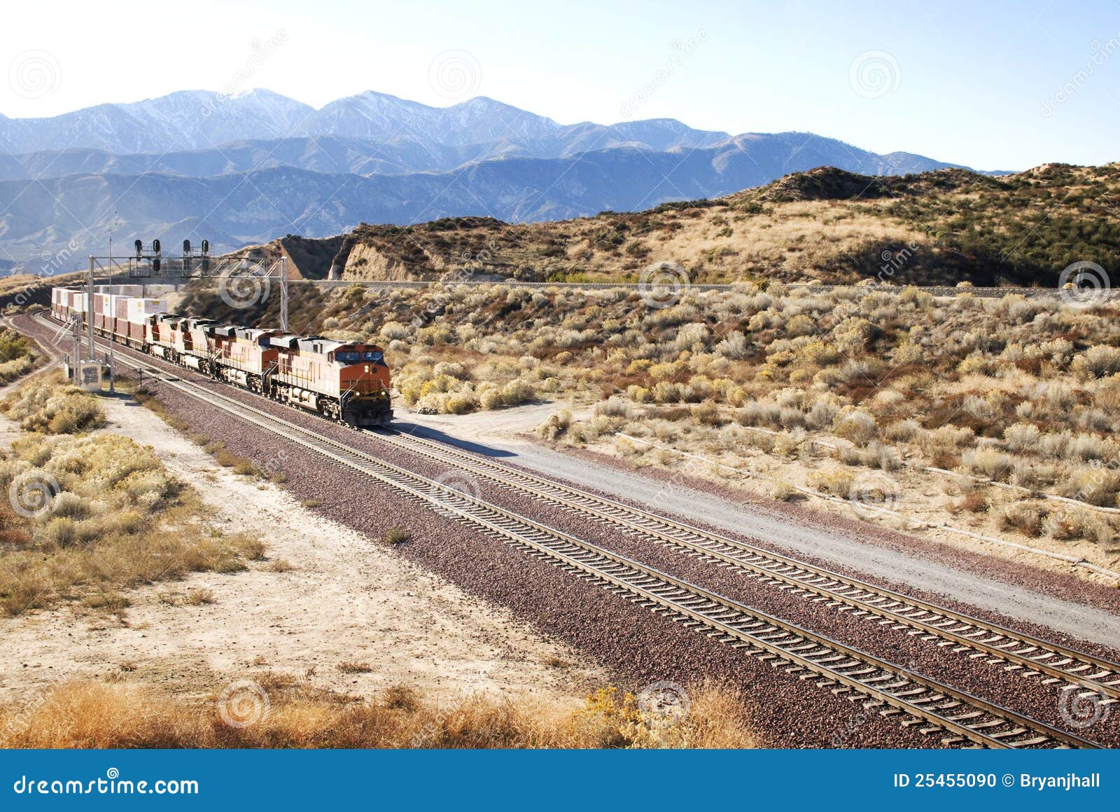Railroad Tracks a Train in the American Desert Stock Photo - Image of ...