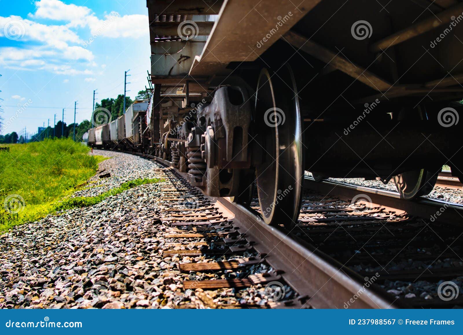 Railroad Tracks and Underside of a Moving Train on the Tracks Stock ...